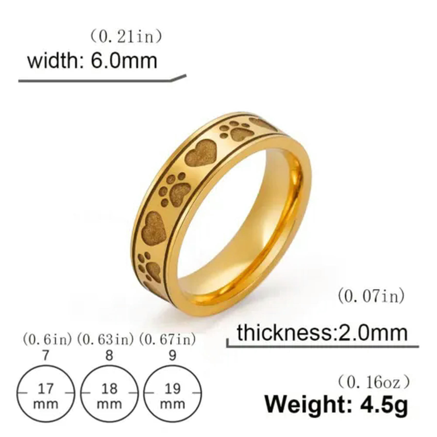 EOEMY Heart Paws Ring Stainless Steel Pet Dog Cat Bear Footprints Band ...