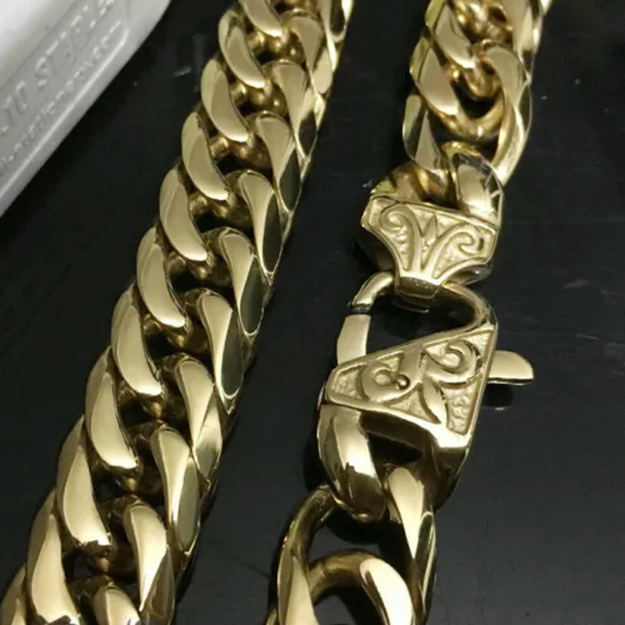 EOEMY Heavy 13/16mm 316L Stainless Steel Solid Cuban Chain Curb Mens ...