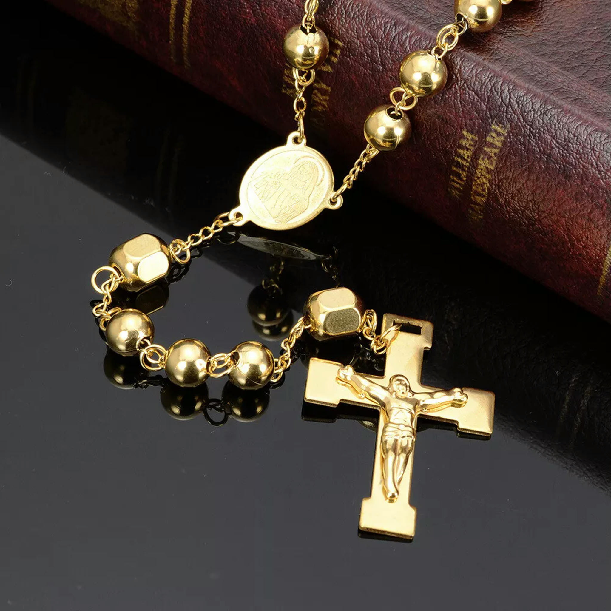 EOEMY Heavy 8mm Women Mens Chain Stainless Steel Rosary Beads Necklace ...