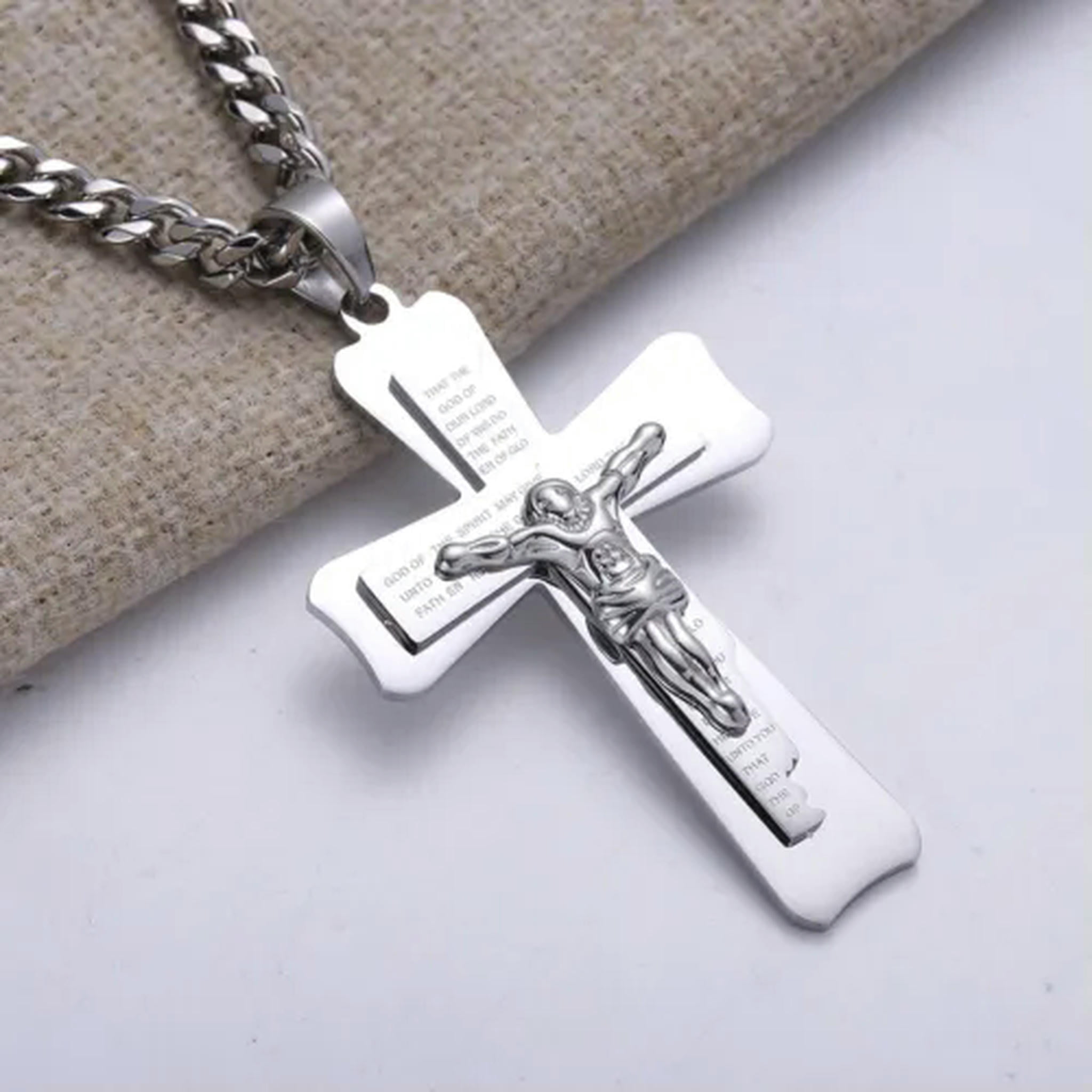 EOEMY Heavy Women Men Stainless Steel Gold Silver Jesus Cross Pendant Chain Necklace-Silver ...
