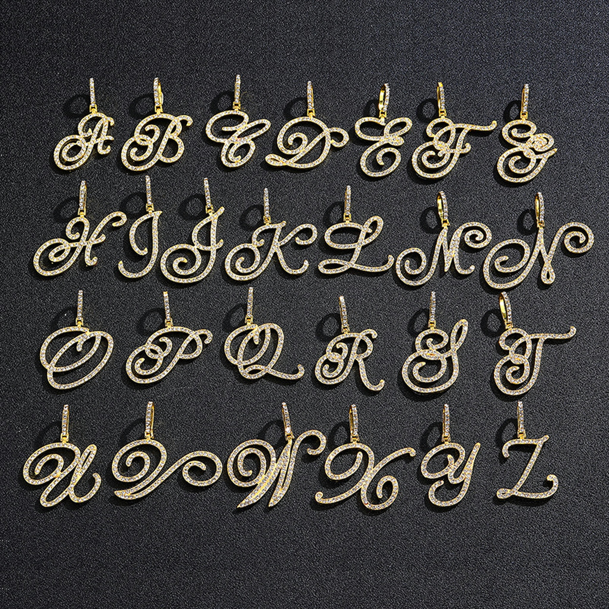 EOEMY Hip Hop 26 English Letter Curlicue Pendant Fashion Diamond ...