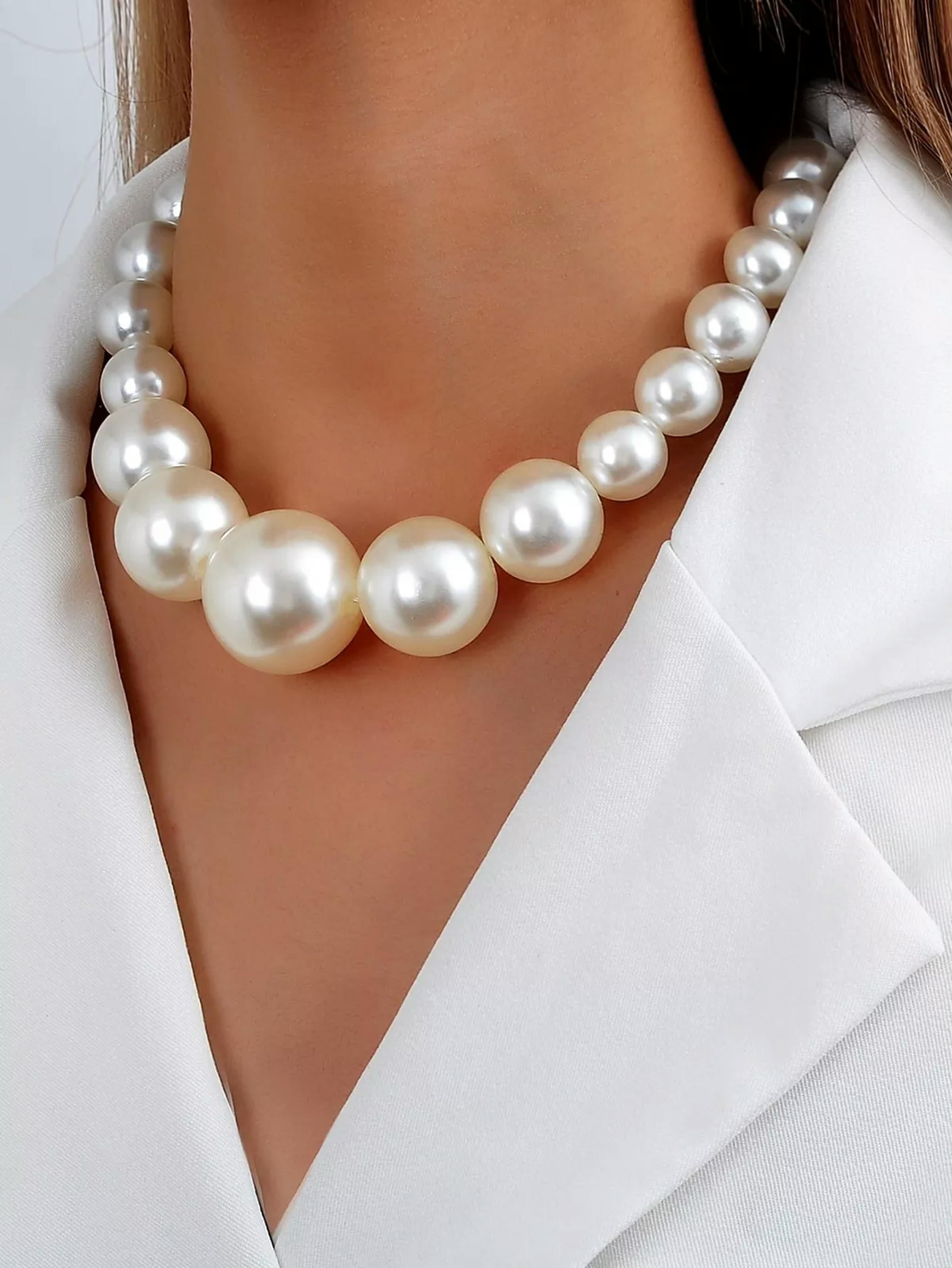 EOEMY Large Faux Pearls Beaded Necklace For Women Novelty Necklace ...