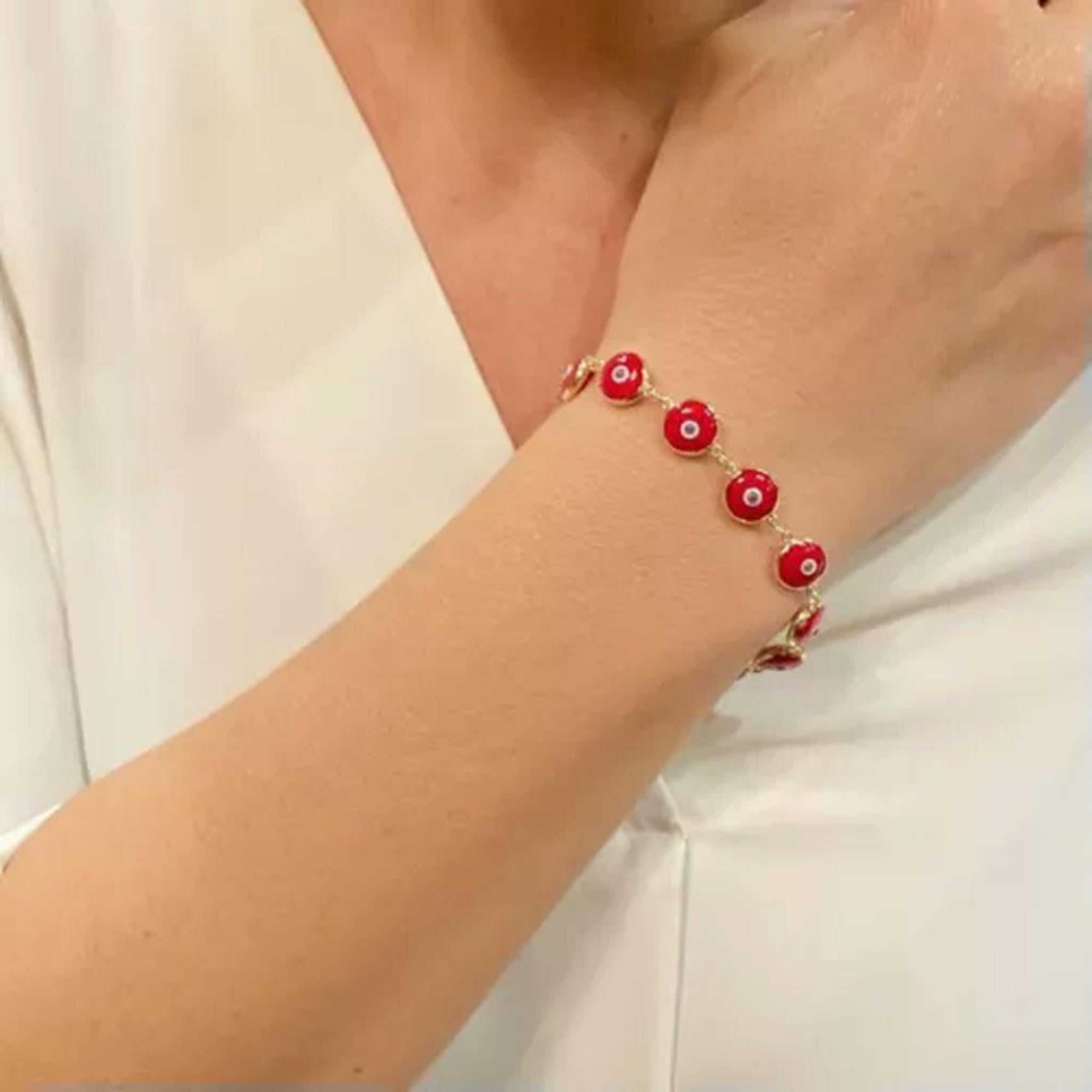 EOEMY Lucky Boho Blue Devil Eye Evil Eye Bracelets Chain Jewelry Men Women Adjustable-Red ...