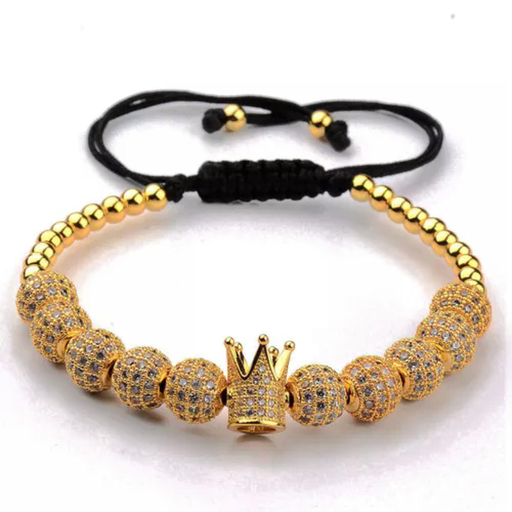 EOEMY Luxury Men Women Micro Pave Cz Crown Copper Bead Braided Macrame ...