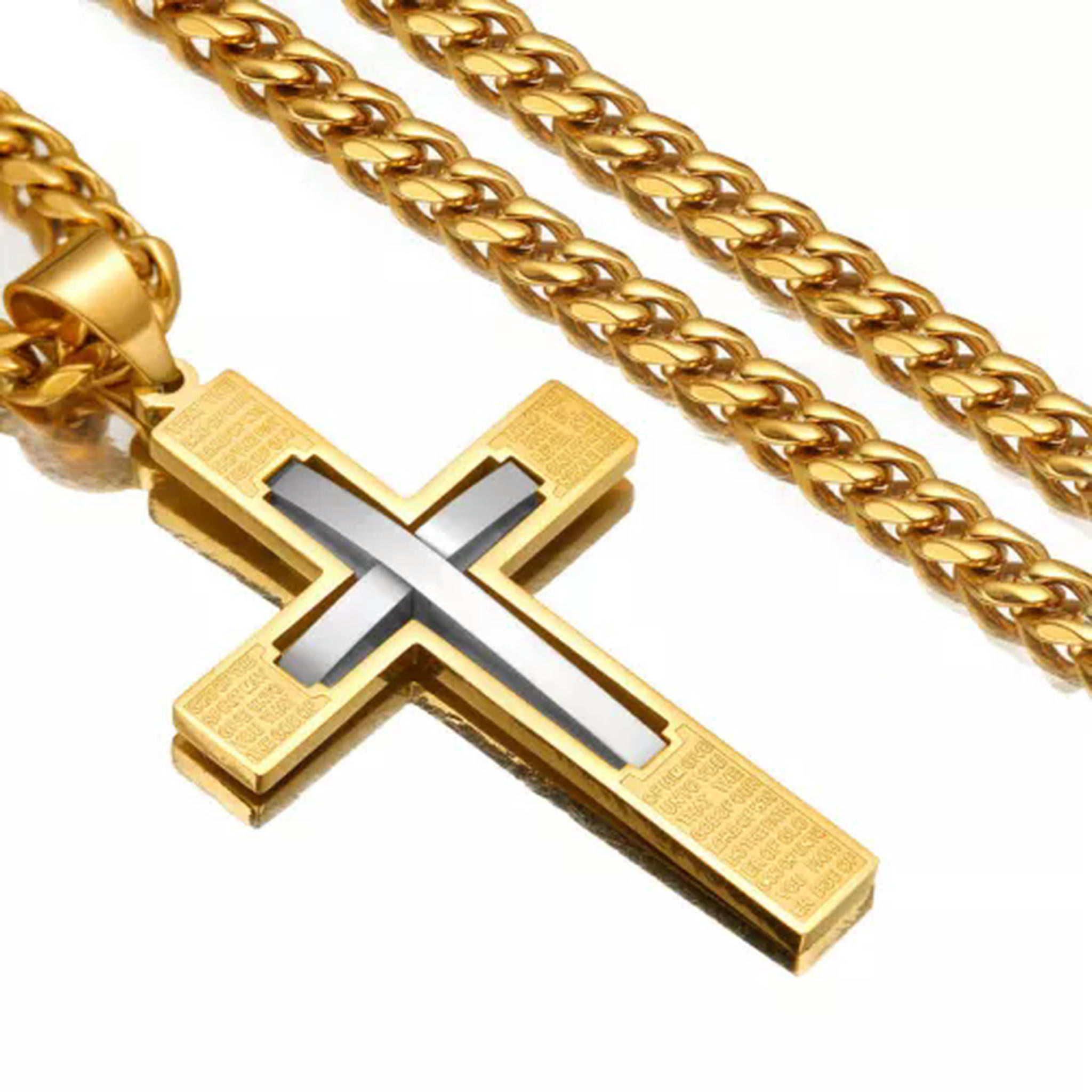 EOEMY Men Cross Pendant Necklace Stainless Steel Crucifix Curb Chain ...