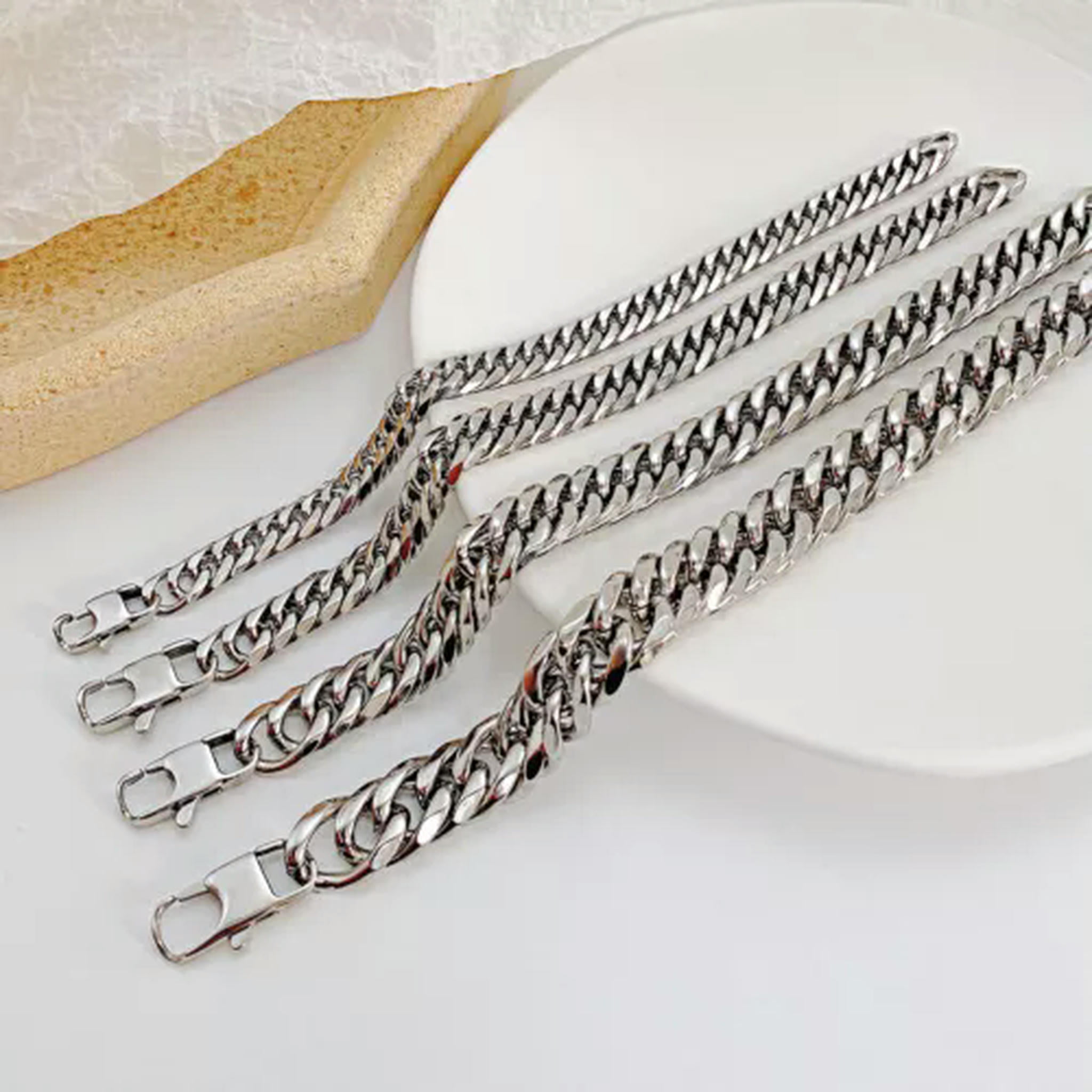 EOEMY Men'S Chain 9/11/13/16/19/21mm Stainless Steel Silver Curb Cuban ...