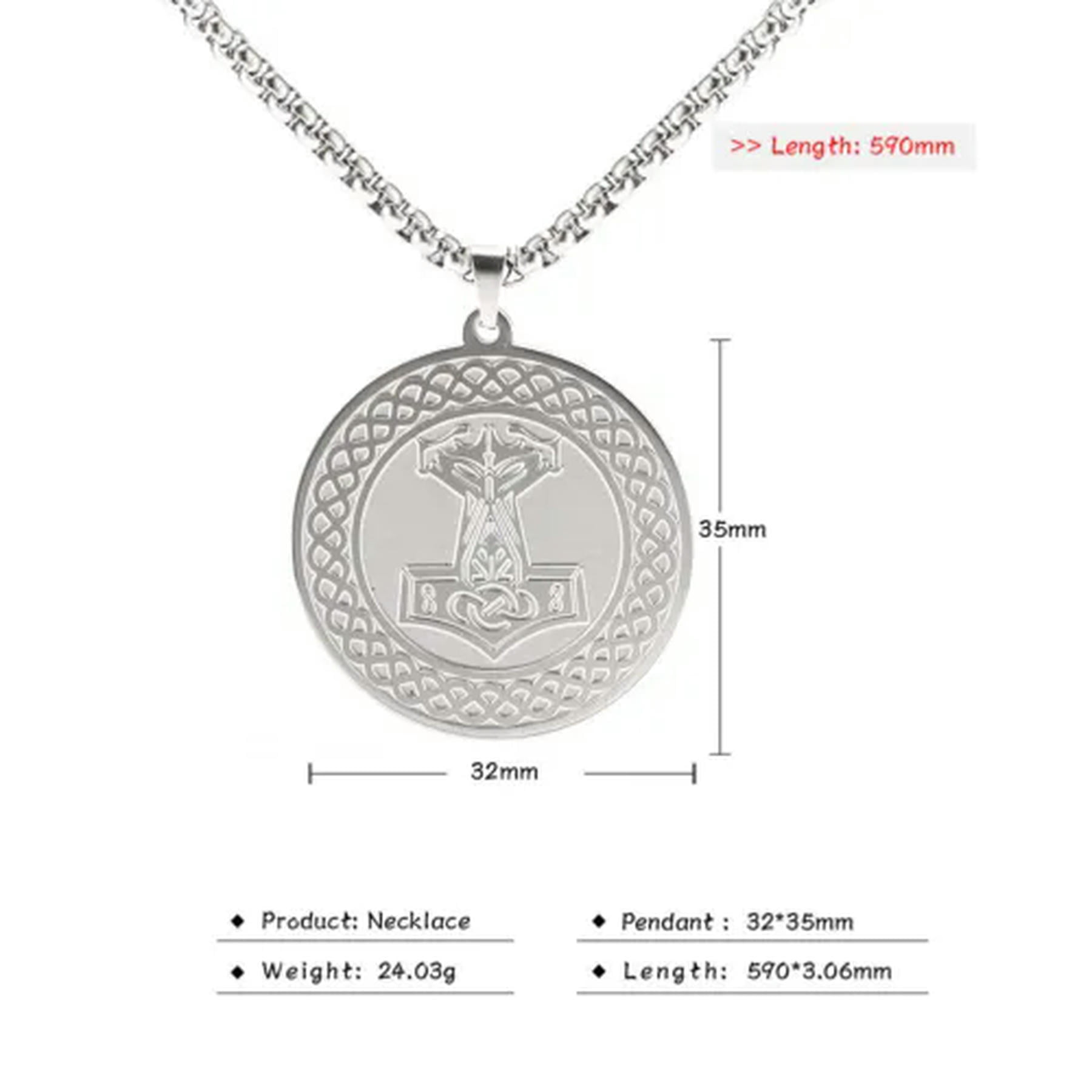 EOEMY Men Viking Thor Hammer Round Pendant Necklace Irish Knot ...