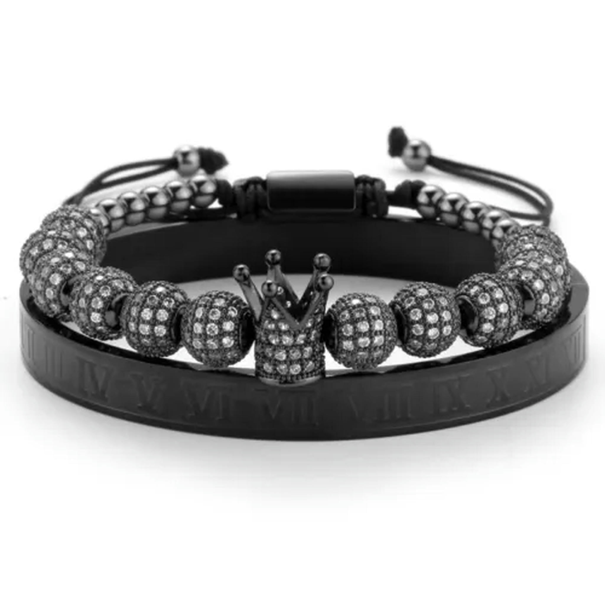 EOEMY Men Women Crown Charm Adjustable Bracelet Matching King And Queen Crown Bracelet-Black ...