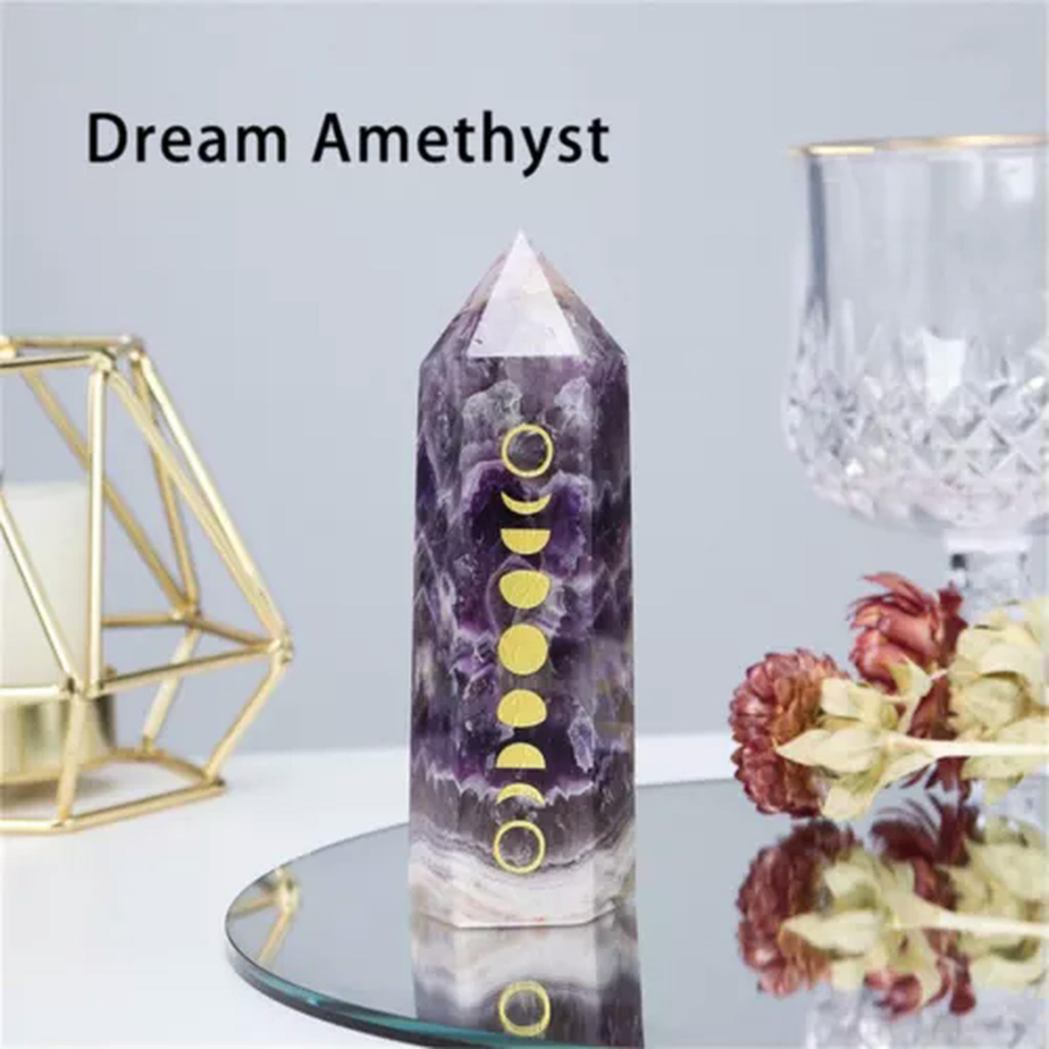 EOEMY Moon Degaussing Lunar Eclipse Hexagonal Obelisk Wand Crystal Single Energy Stone-Dream ...