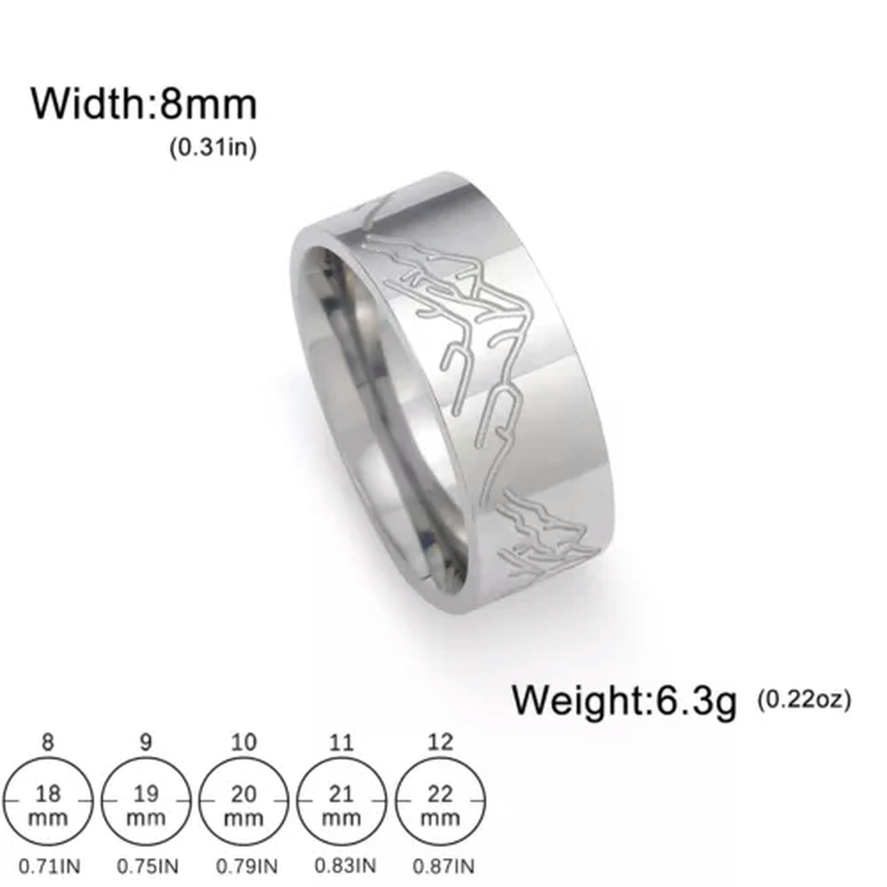 EOEMY Mountain Ring Stainless Steel Nature Landscape Carved Couple ...