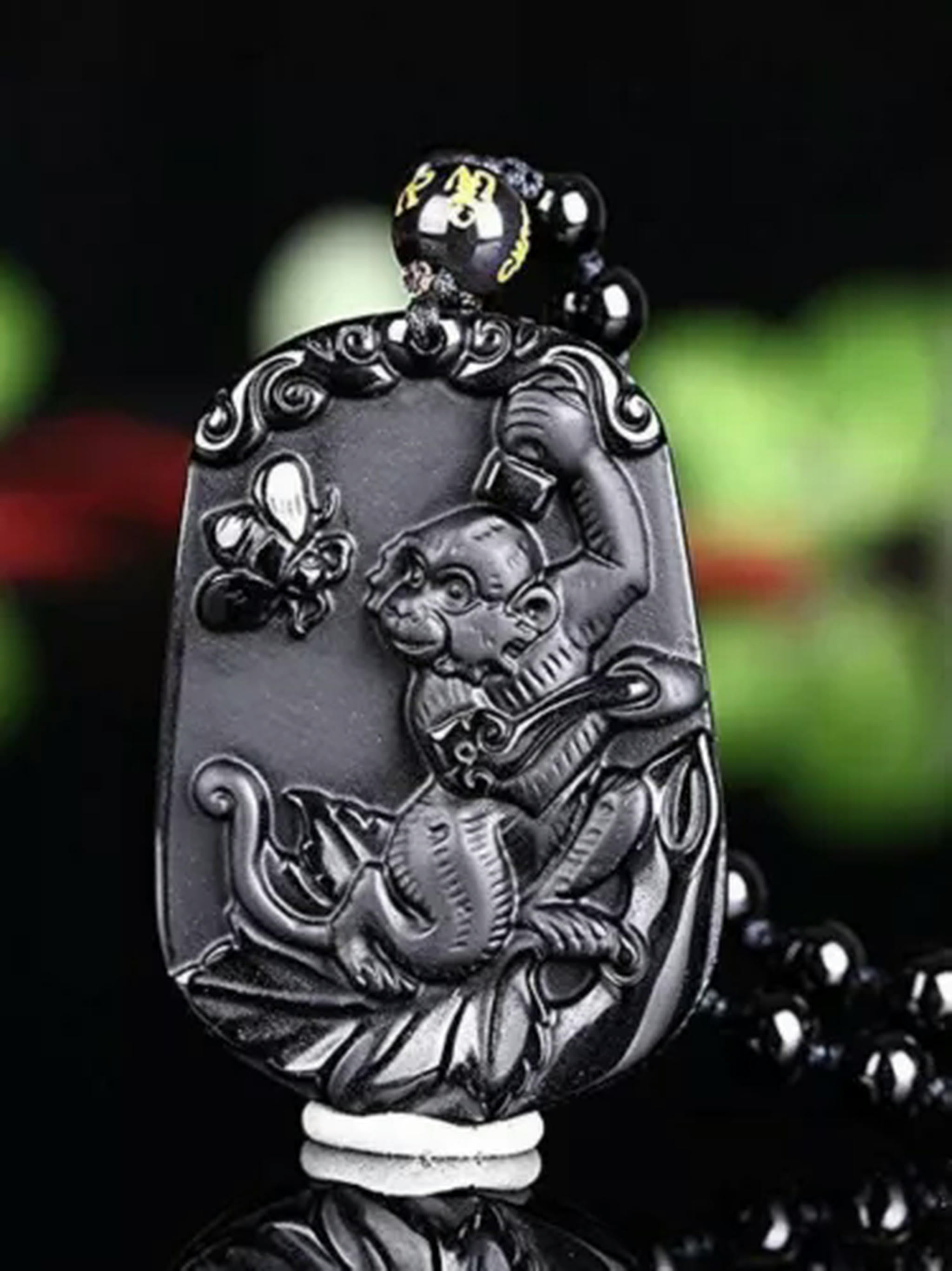 EOEMY Natural Black Obsidian Chinese Zodiac Necklace Amulet Animals ...