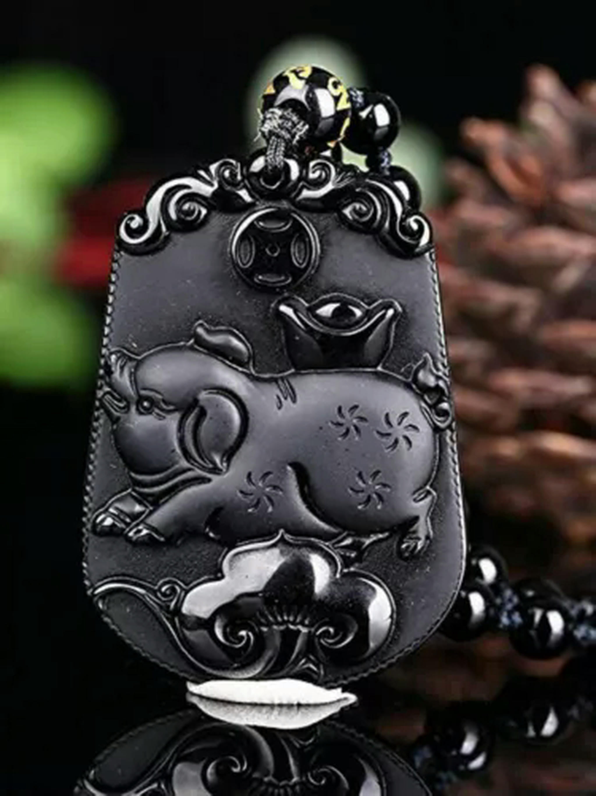 EOEMY Natural Black Obsidian Chinese Zodiac Necklace Amulet Animals ...