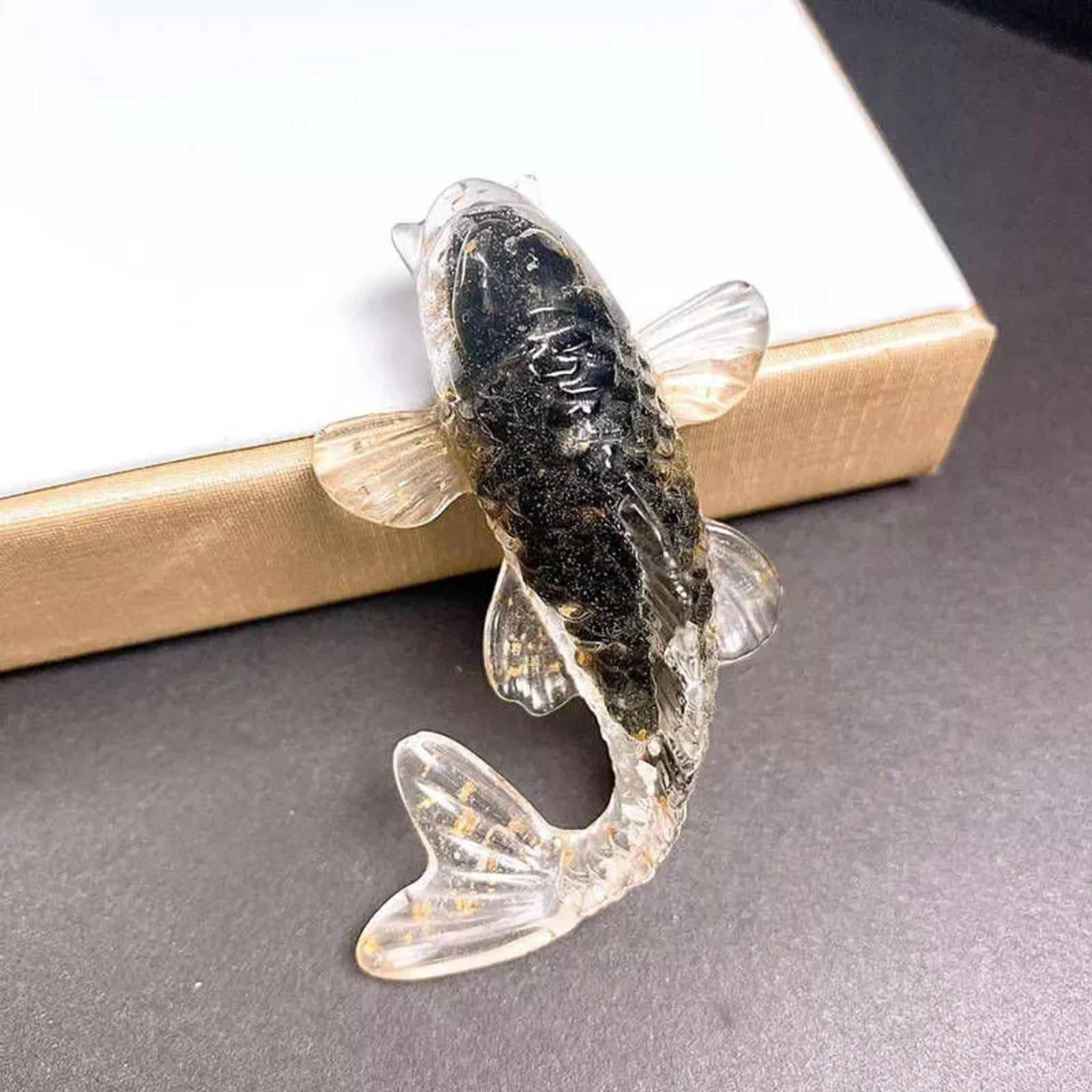 EOEMY Natural Black Obsidian Koi Quartz Crystal Gravel Fish Carved ...