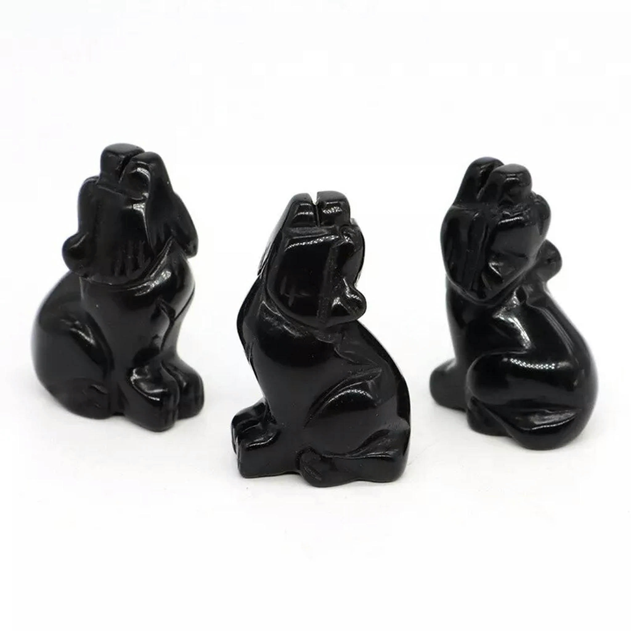 EOEMY Natural Black Obsidian Quartz Crystal Wolves Carved Mini Reiki ...