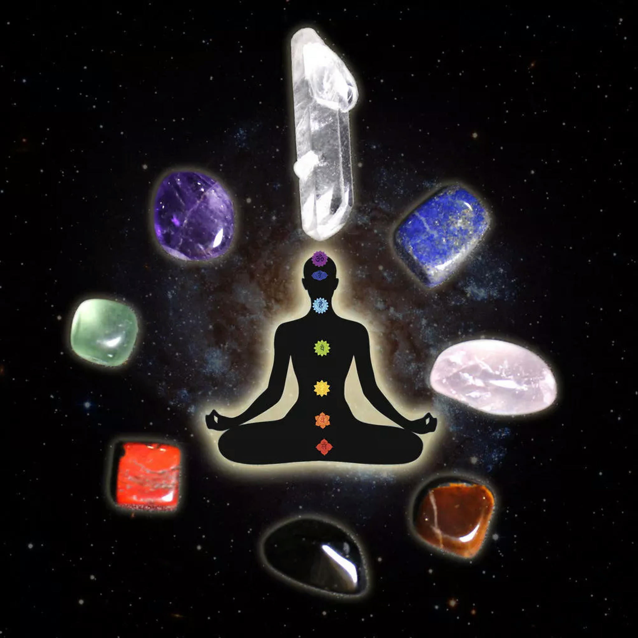 EOEMY Natural Crystal Healing Chakra Kit Balancing Set 8 Tumble Stones ...