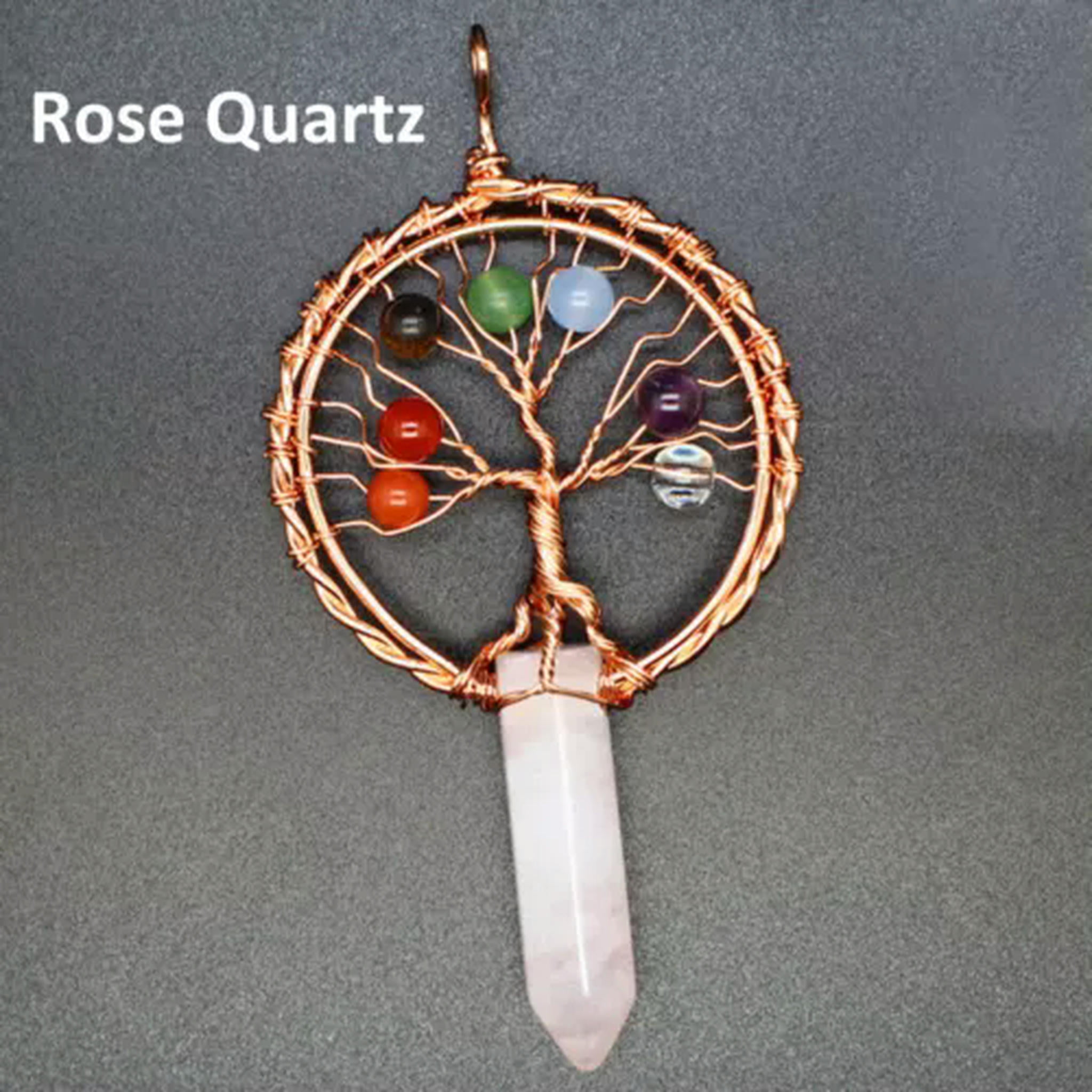 EOEMY Natural Crystal Tree Of Life Pendant Hexagonal Quartz Chakra Wire ...