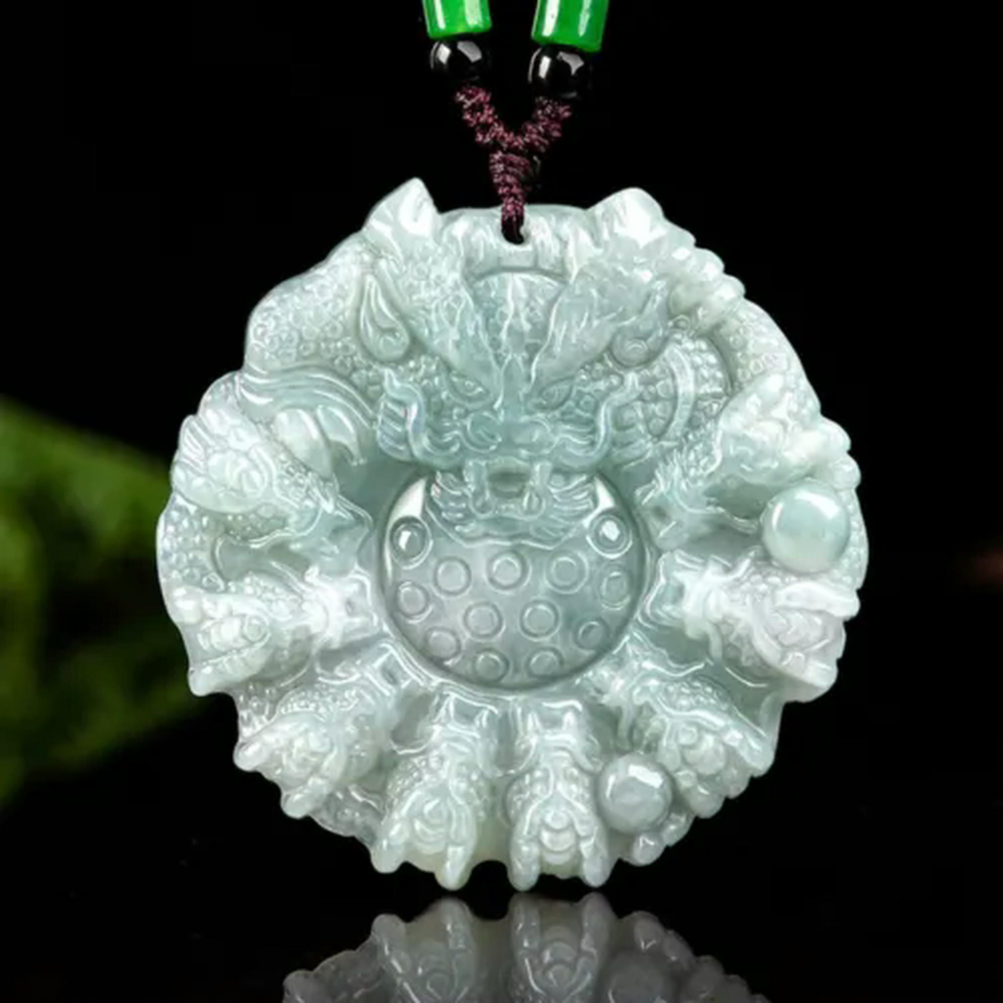 EOEMY Natural Grade A Jade Jadeite Men Women Lucky Carved Nine Dragon ...
