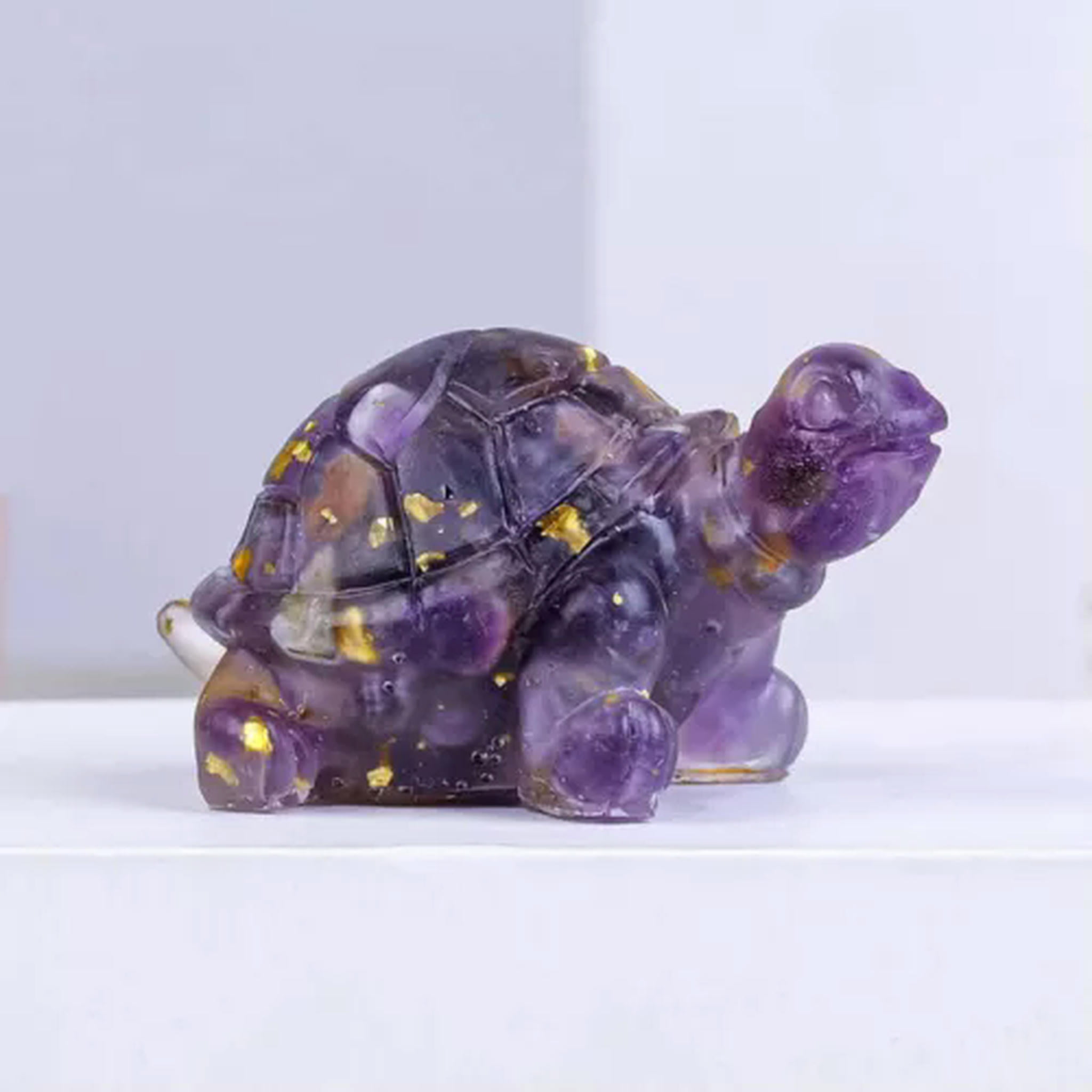 EOEMY Natural Quartz Crystal Crushed Stone Resin Turtle Carved Healing ...