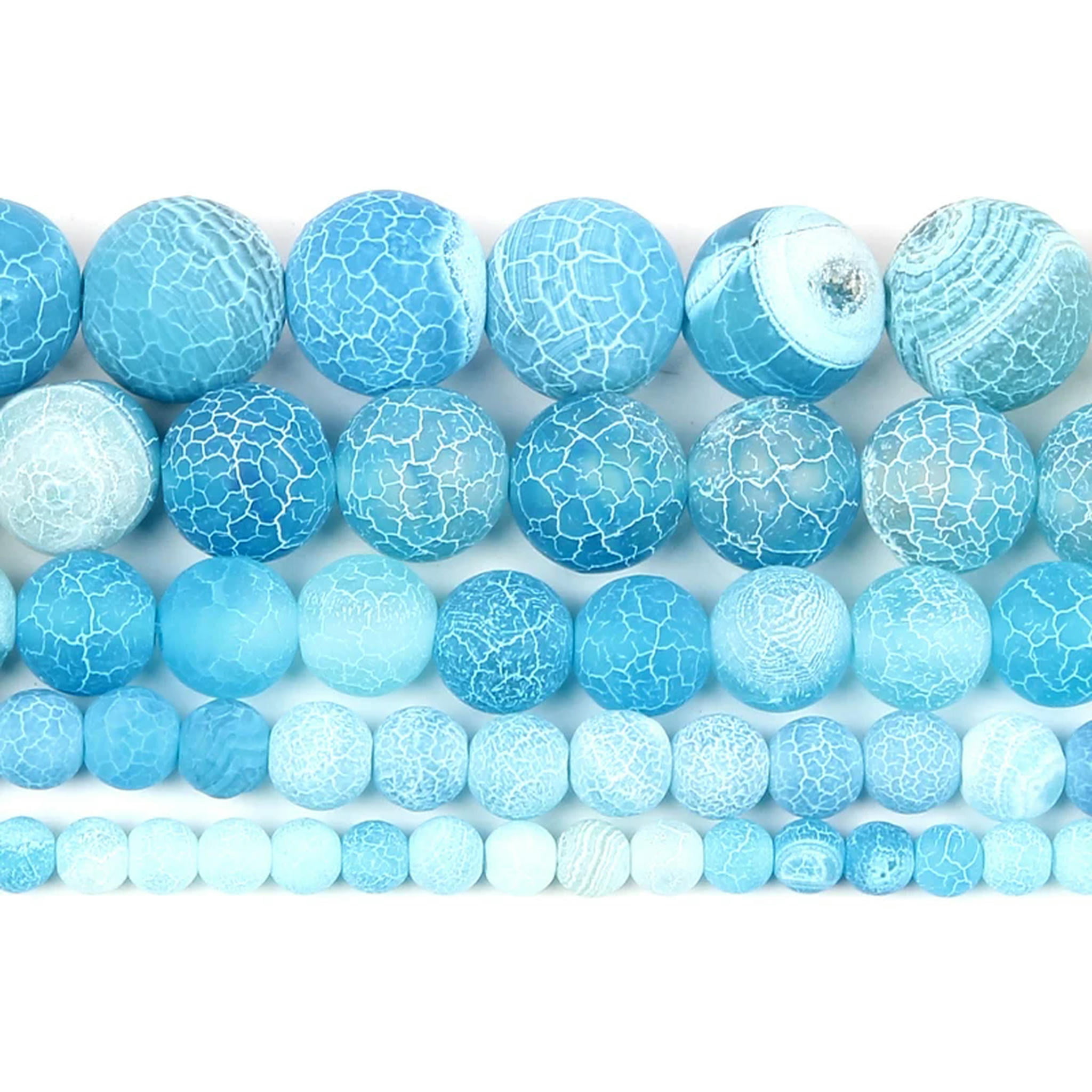 EOEMY Natural Stone Bead Frost Blue Cracked Dream Fire Dragon Veins ...