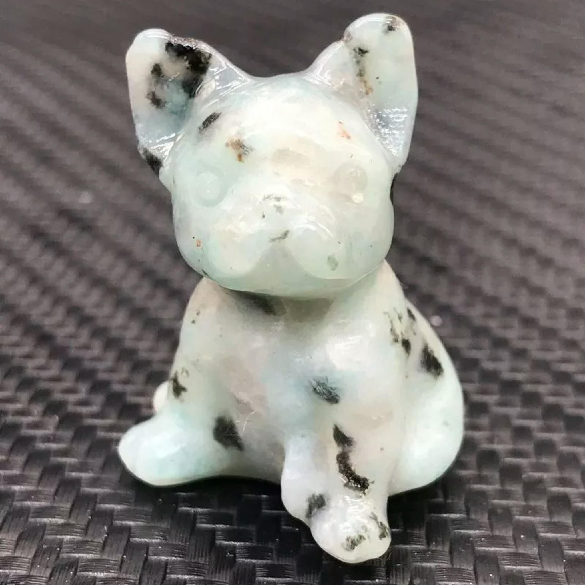 EOEMY Natural Tianshan Blue Granite Stone Quartz Crystal French Bulldog ...