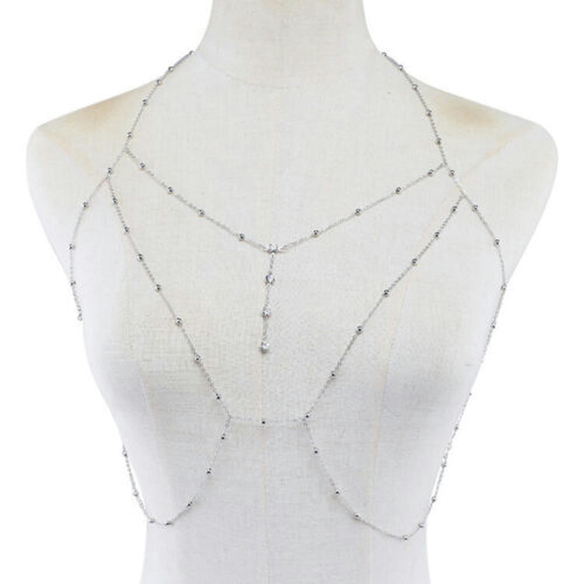 EOEMY Necklace Harness Crystal Chest Body Chain Beach Bikini Bra ...