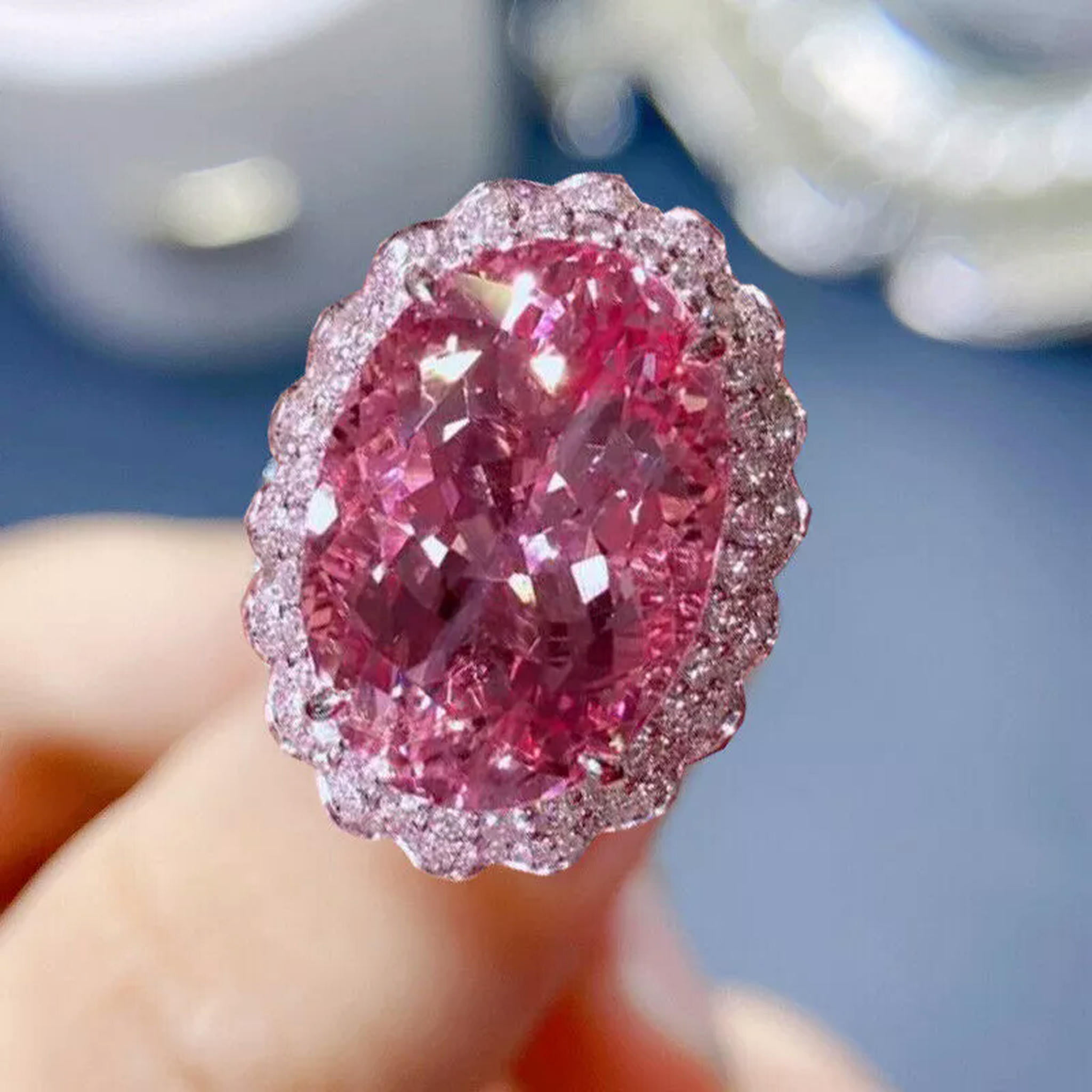 EOEMY New 18mm Big Gemstone Charm Pink Topaz Luxury Women Girl Jewelry ...