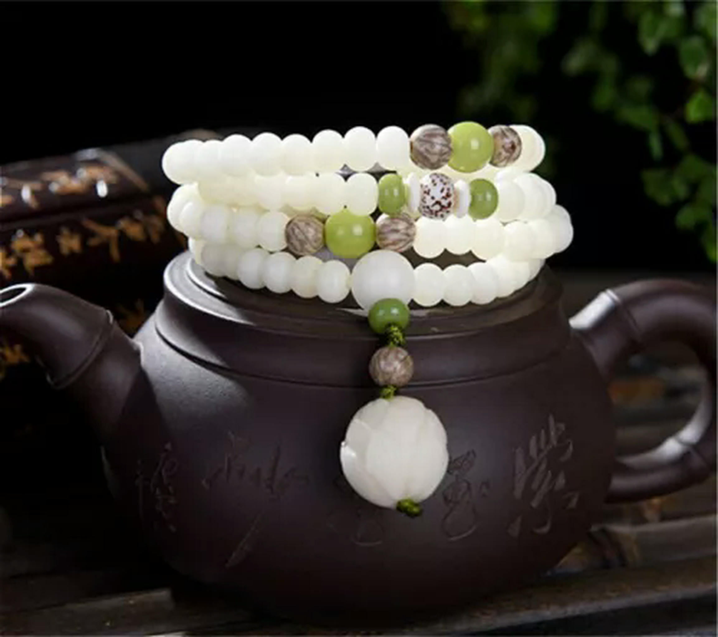 EOEMY Original Design Natural White Bodhi Root Beads Bracelet Lotus 108 ...