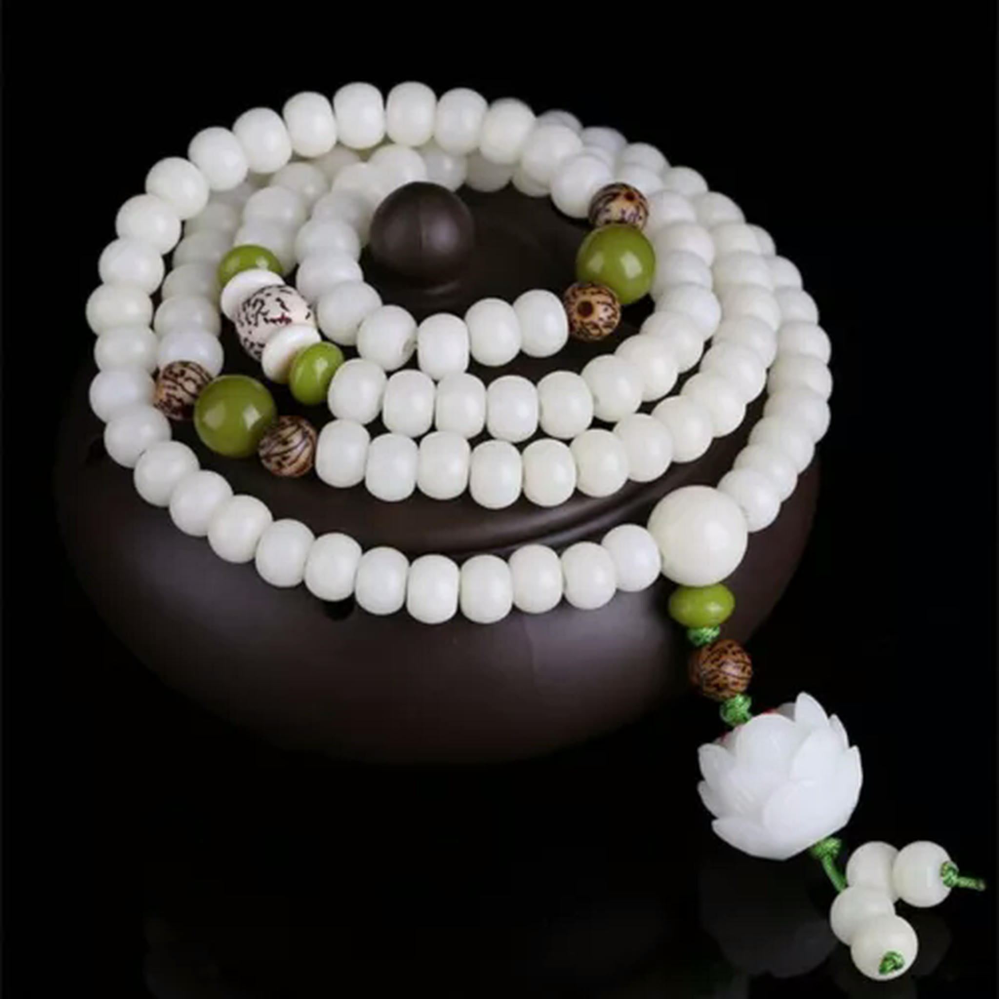 EOEMY Original Design Natural White Bodhi Root Beads Bracelet Lotus 108 ...