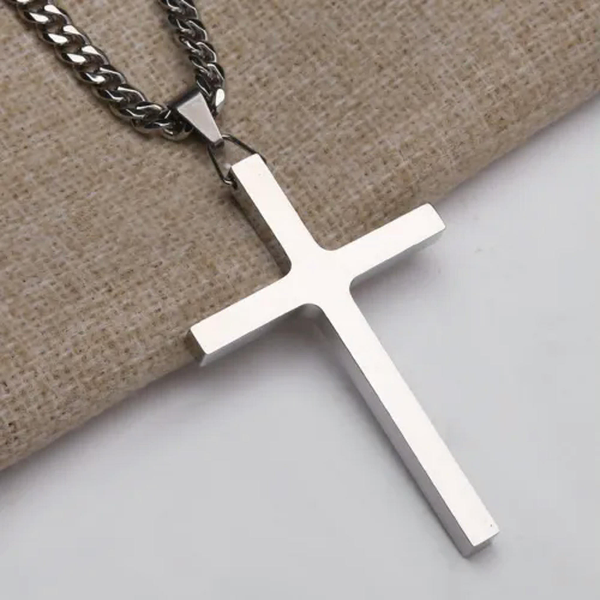 EOEMY Polished Big Cross Pendant Necklace 316L Stainless Steel Men ...