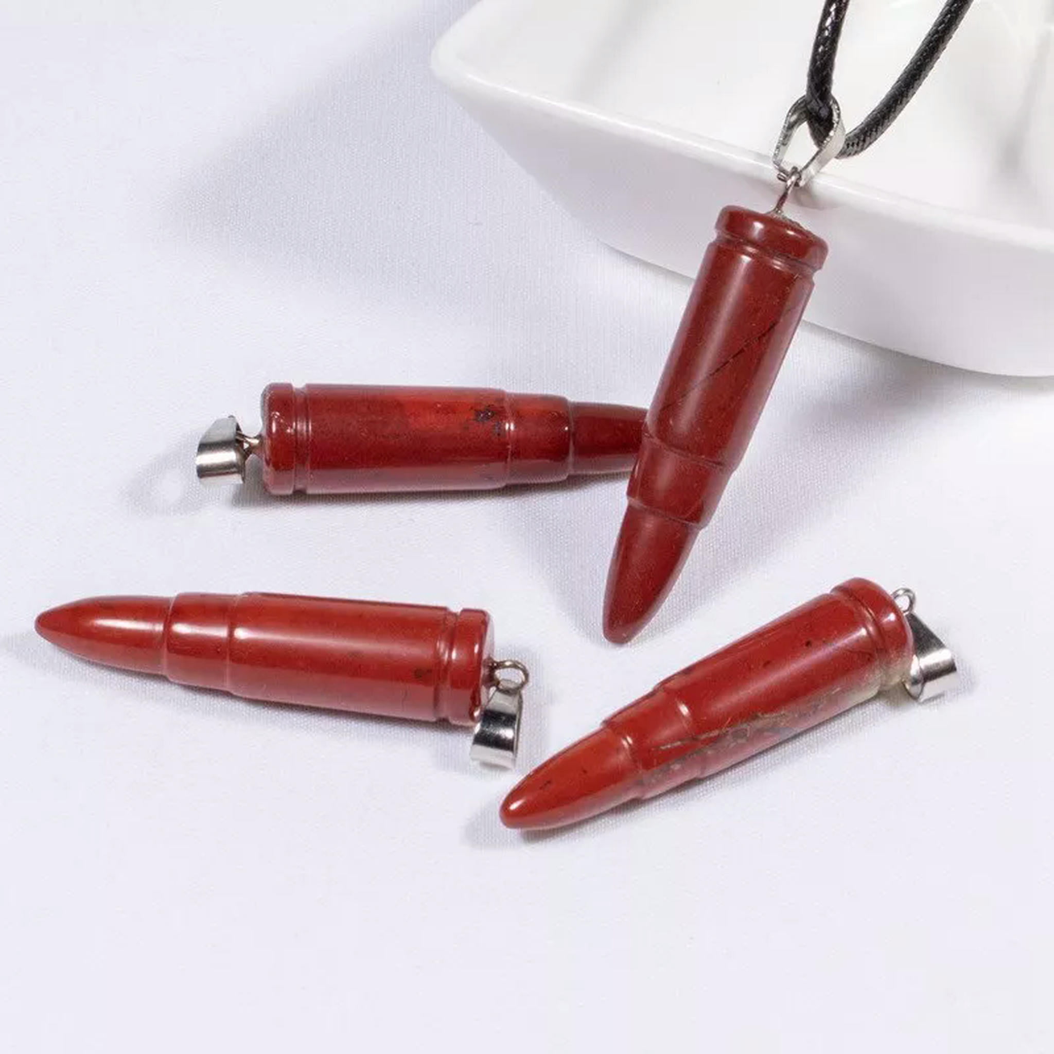 EOEMY Raw Natural Red Jasper Quartz Crystal Bullet Pendant Reiki Stone ...