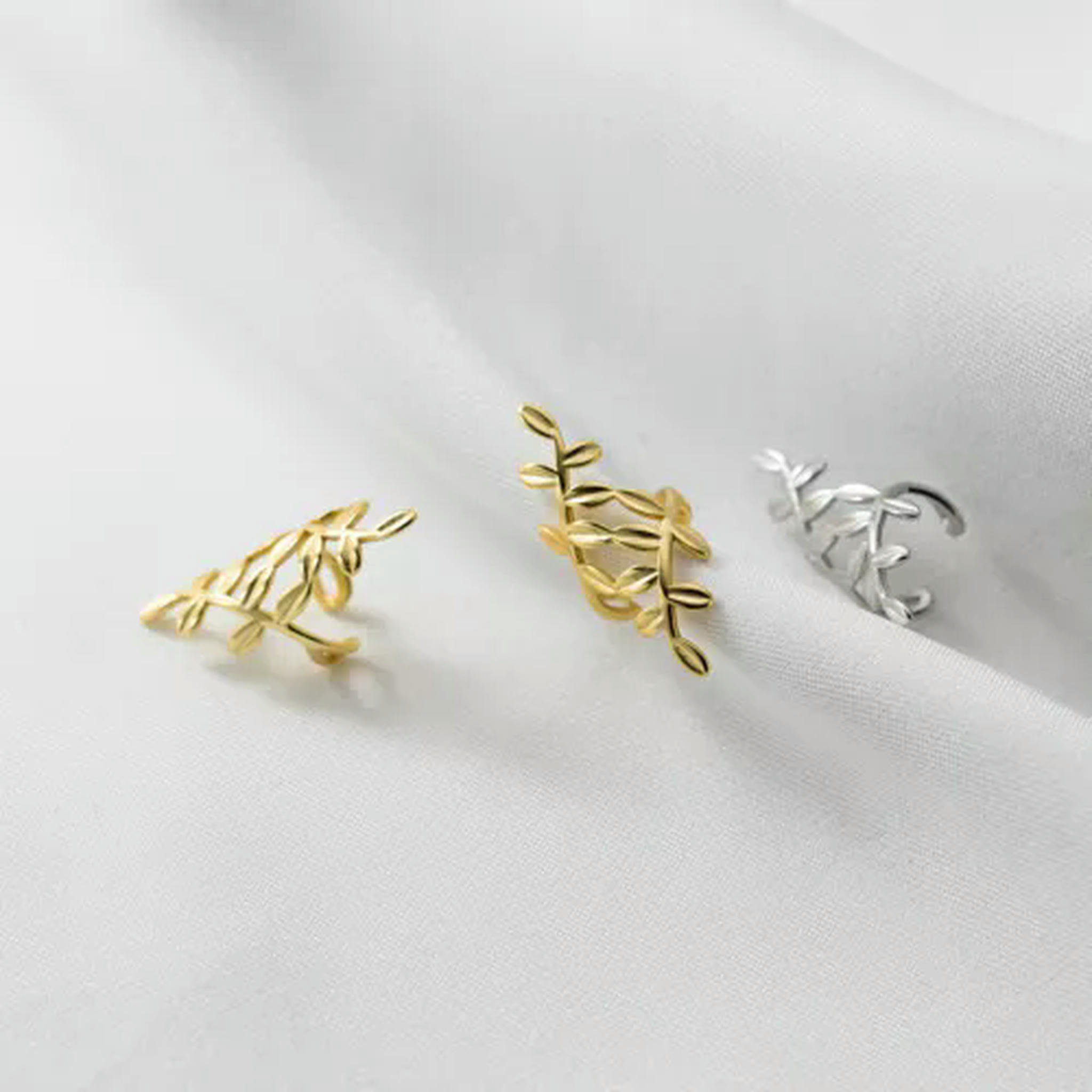 EOEMY Real 925 Sterling Solid Silver/Golden Leaves Ear Cuffs Pair No ...