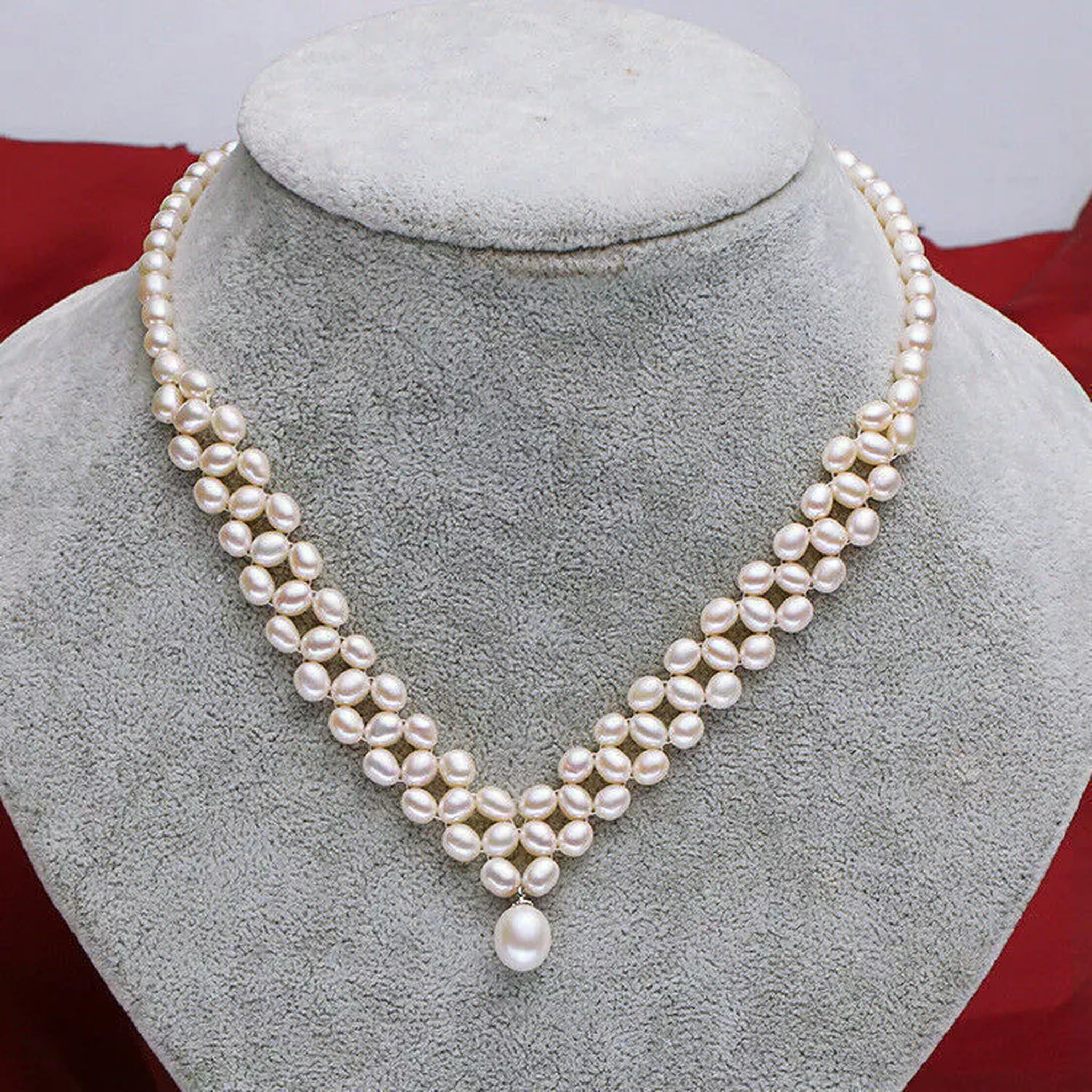 EOEMY Real Aaa 5-9mm Natural South Sea White Pearl Necklace 18" Silver ...