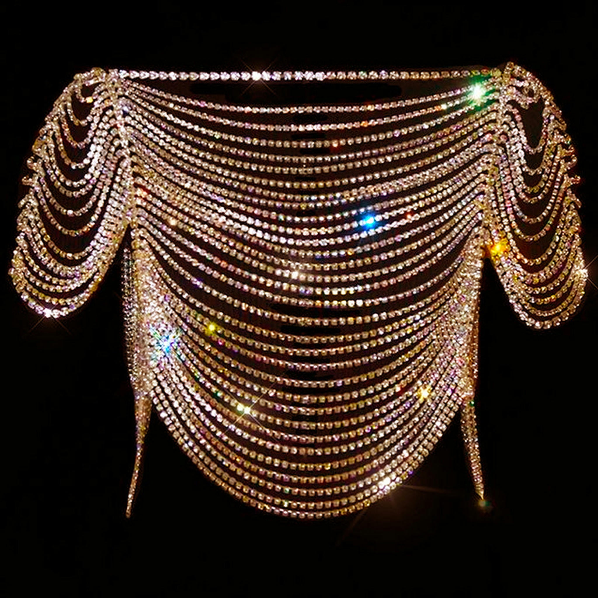 EOEMY Rhinestone Multilayer Diamond Breast Chain Female Shiny ...