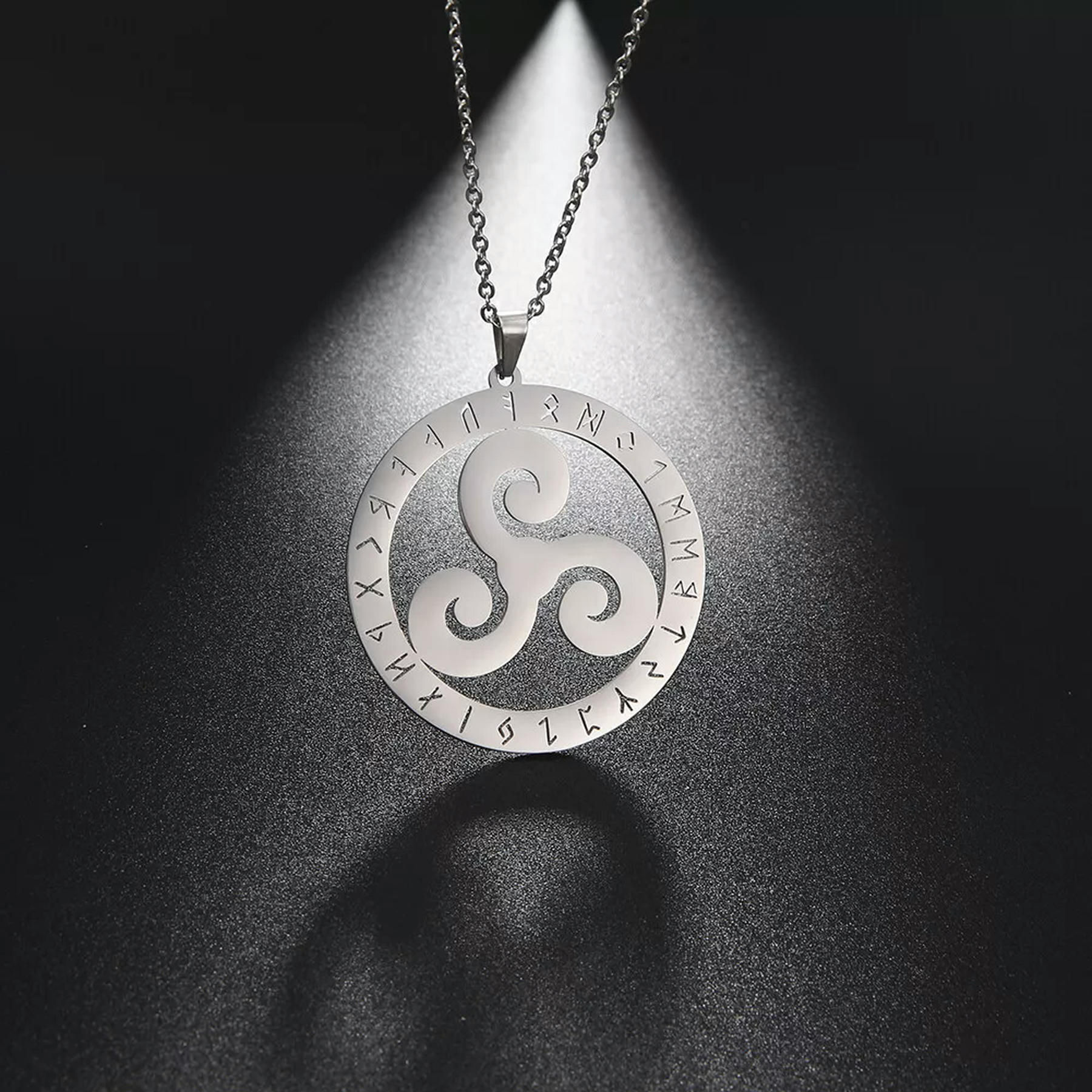 EOEMY Runes Triple Spiral Pendant Necklace Amulet Wicca Stainless Steel ...