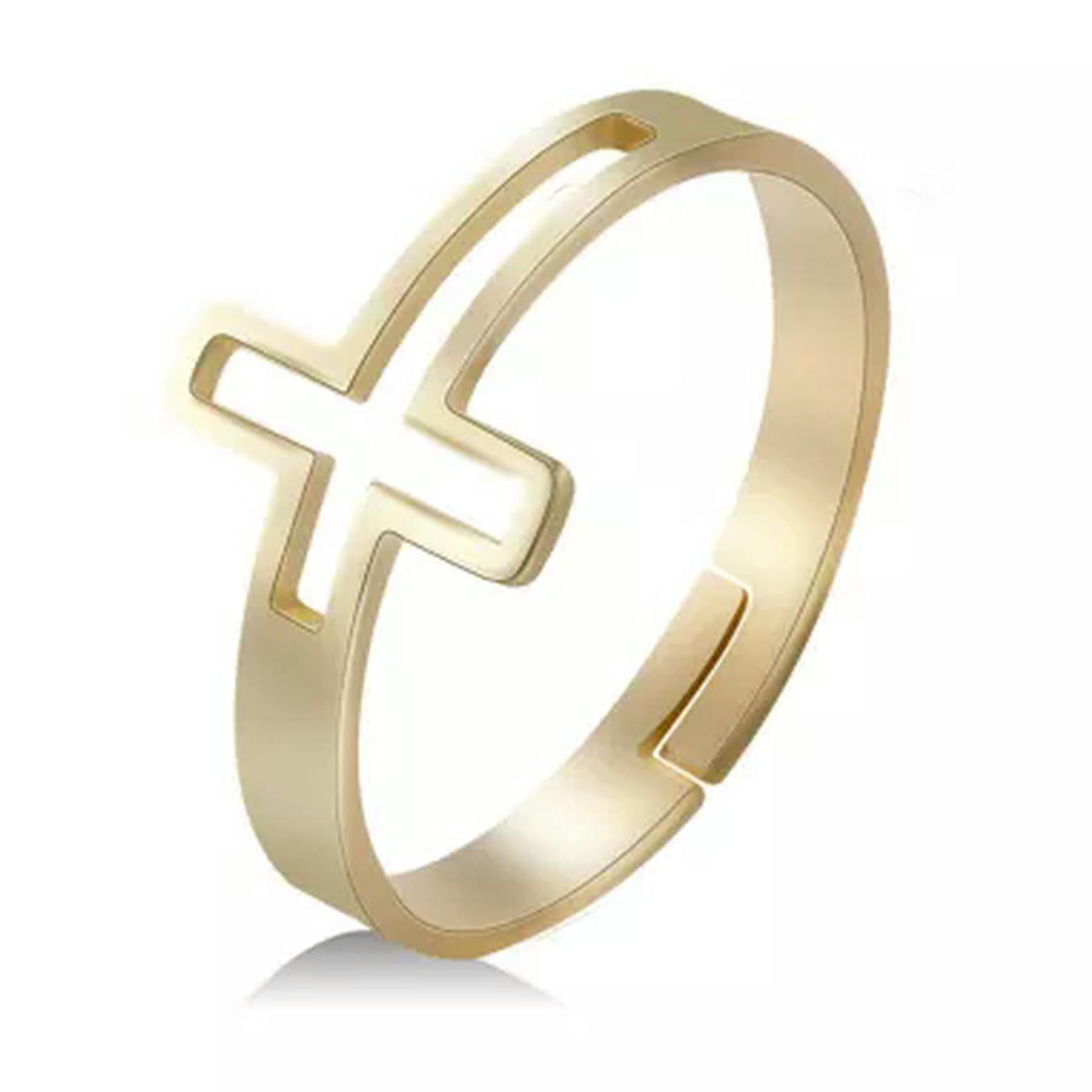 EOEMY Stainless Steel Cross Ring Sideway Adjustable Faith Inspirational ...