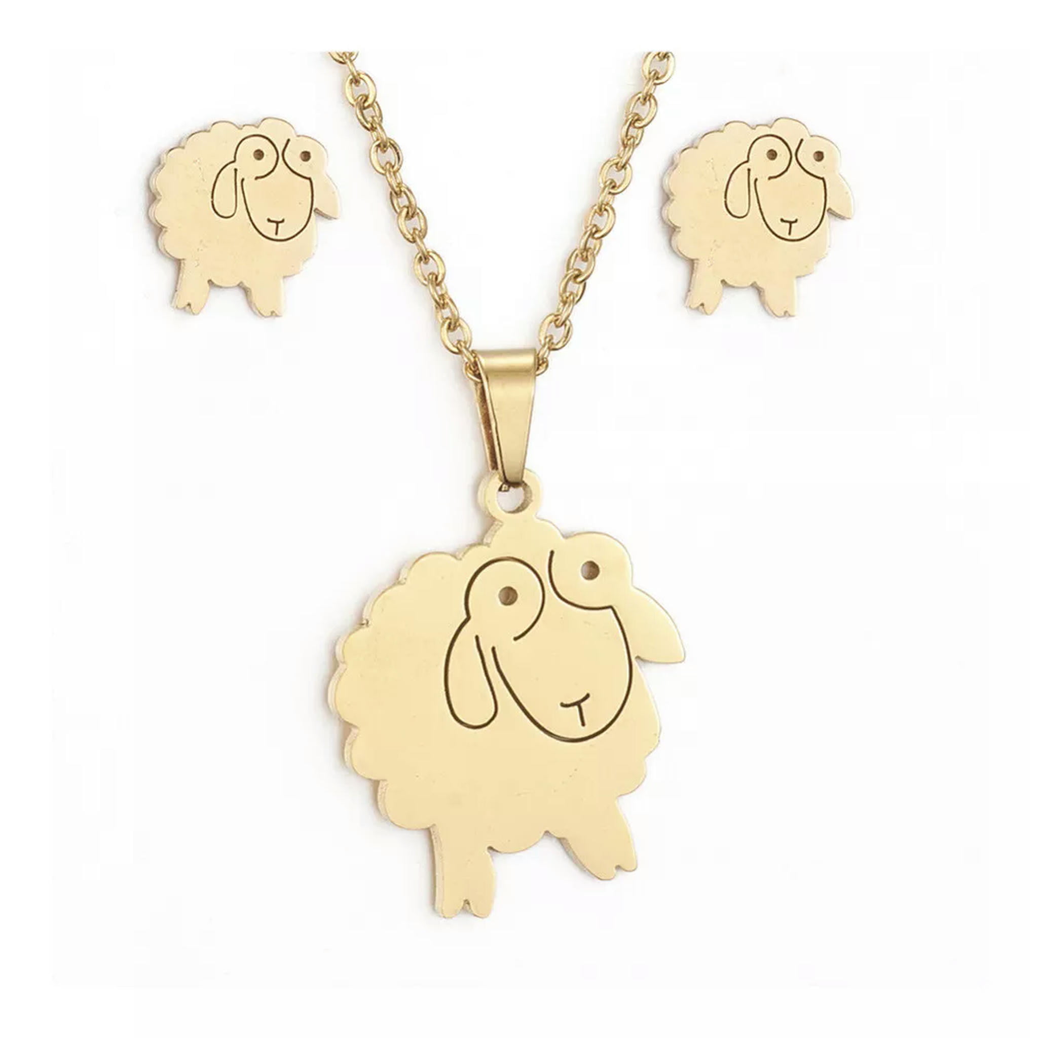 EOEMY Stainless Steel Set Pendant Necklace Stud Earrings Lobster Sheep ...