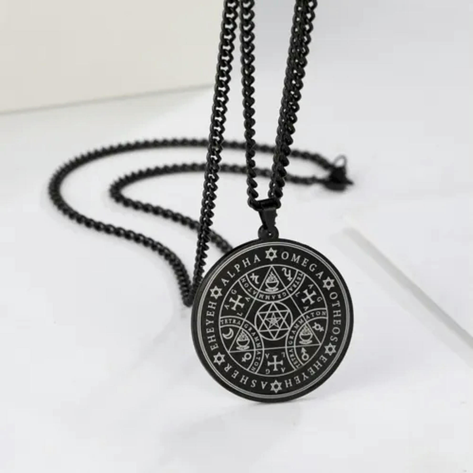 EOEMY Stainless Steel Tetragrammaton Pendant Alpha Triangle Talisman ...