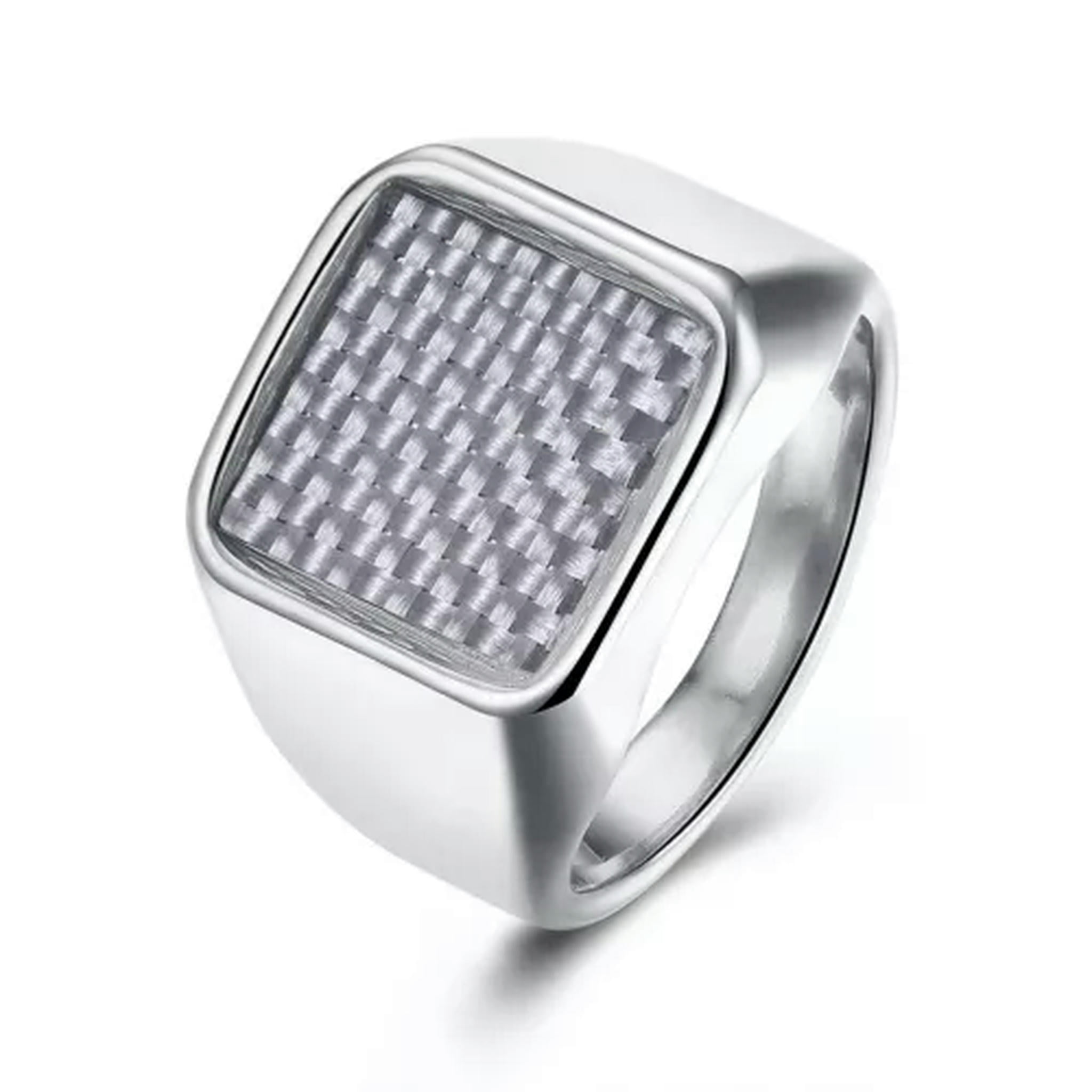 EOEMY Stainless Steel Yellow Gold Platinum Plated Mens Band Ring Carbon Fiber B555-Silver/Silver ...