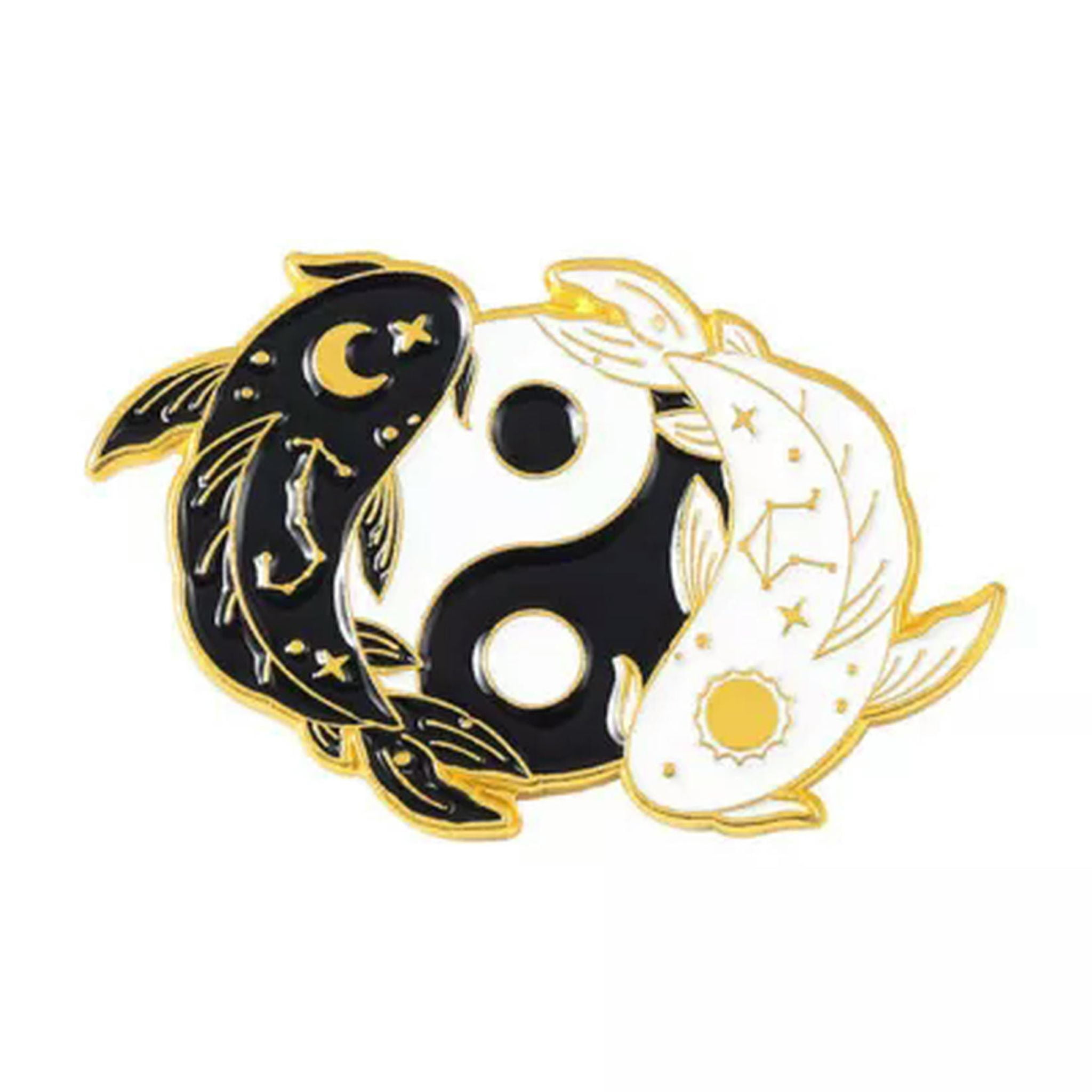 EOEMY Taichi Animals Enamel Pins Custom Black White Koi Cat Wolf Fox ...