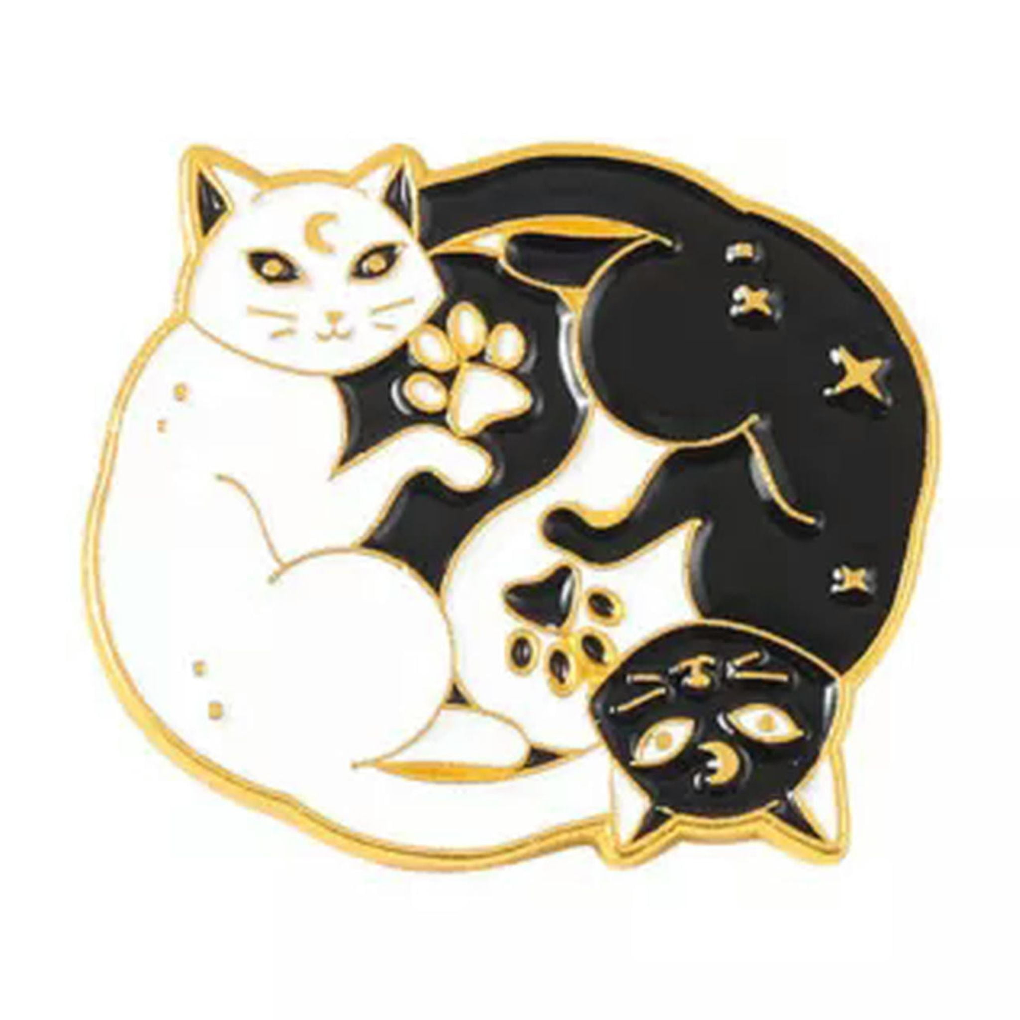 EOEMY Taichi Animals Enamel Pins Custom Black White Koi Cat Wolf Fox ...