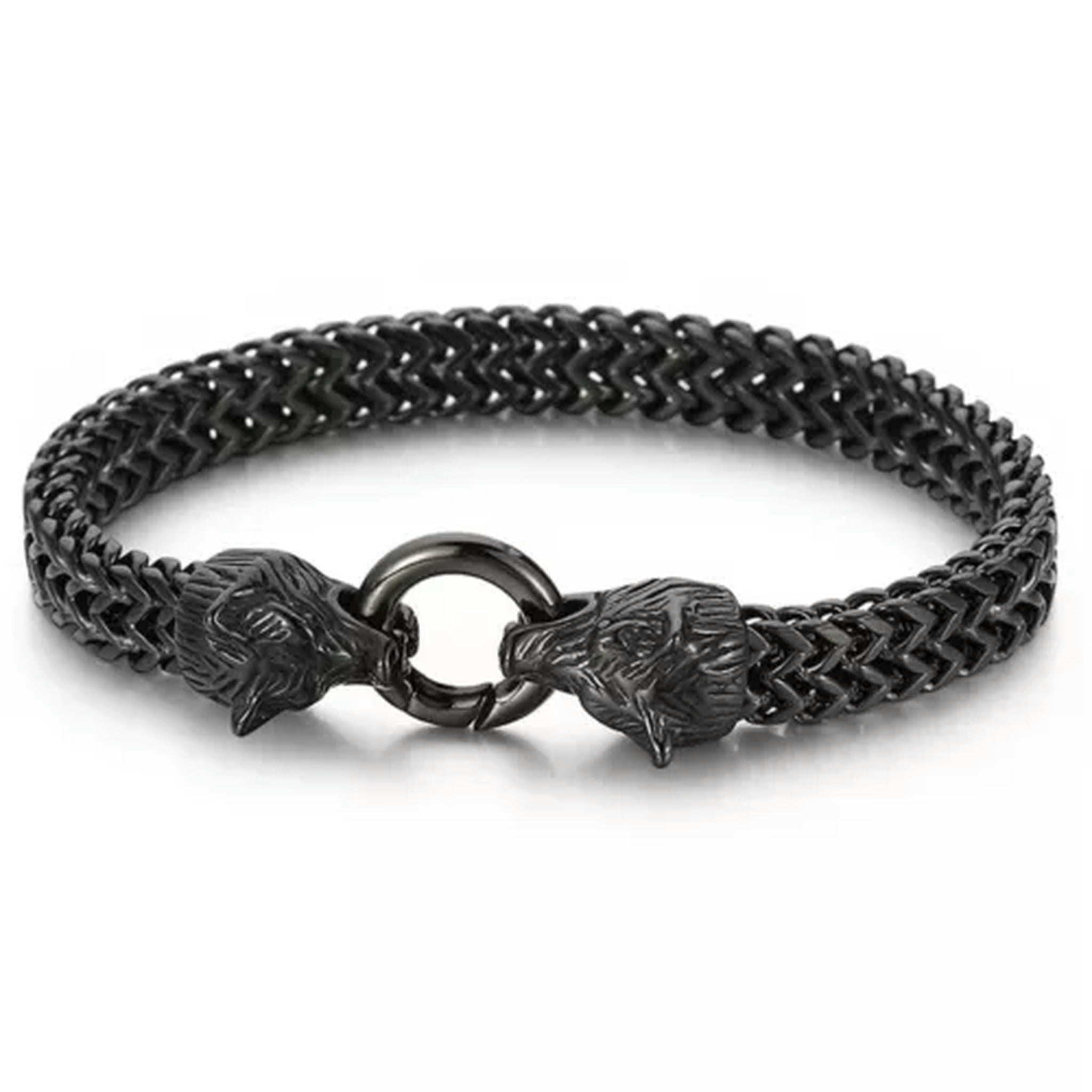 EOEMY Trendy Women Men Stainless Steel Wolf Clasp Wristband Franco Link ...