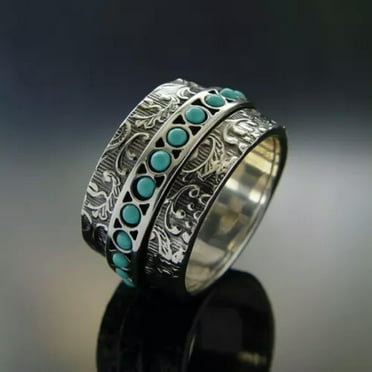 HOOUN Fashion 925 Silver Turquoise Rings Women Wedding Party Jewelry ...