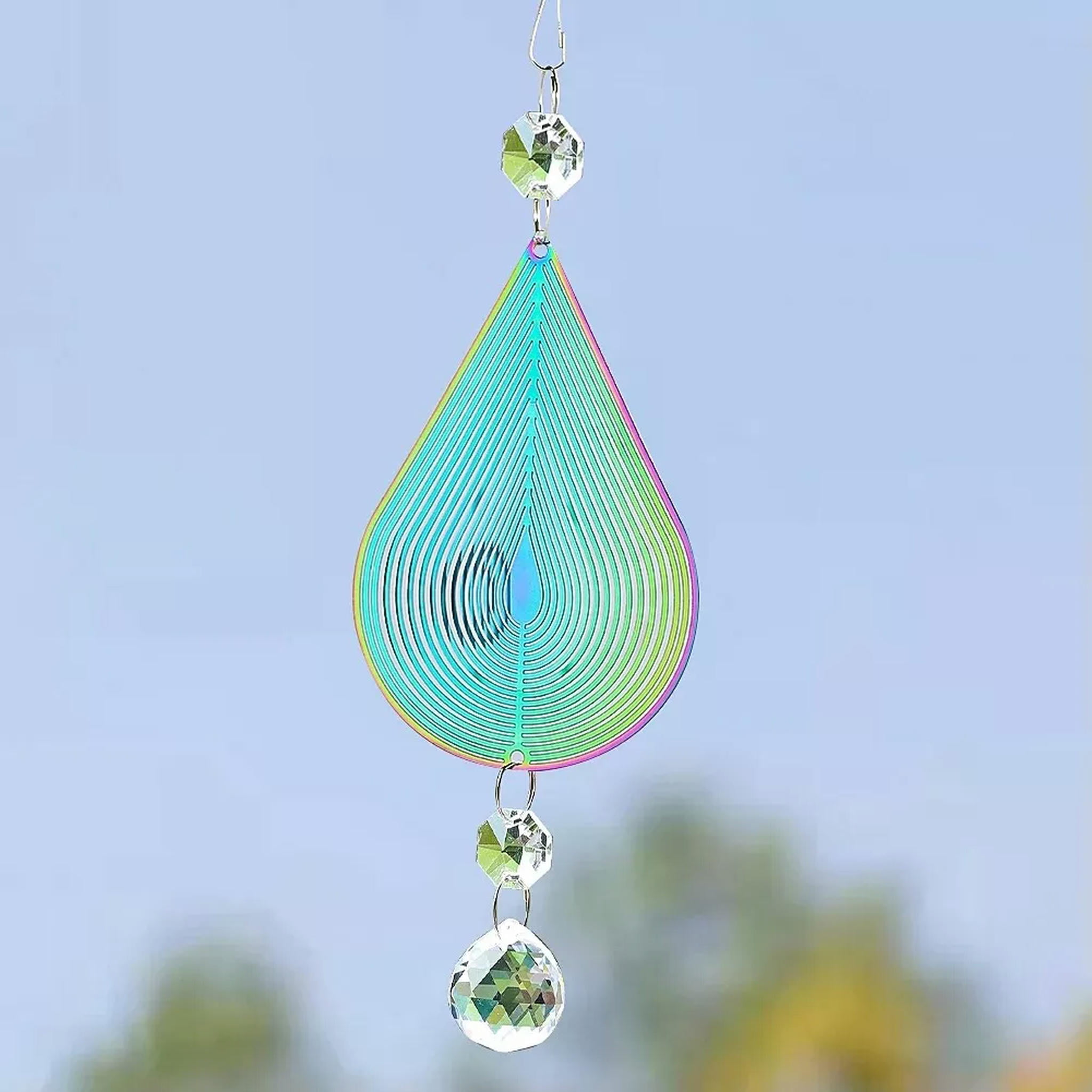 EOEMY Waterdrop Kinetic Wind Spinner Suncatcher 3D Flowing Rotating ...