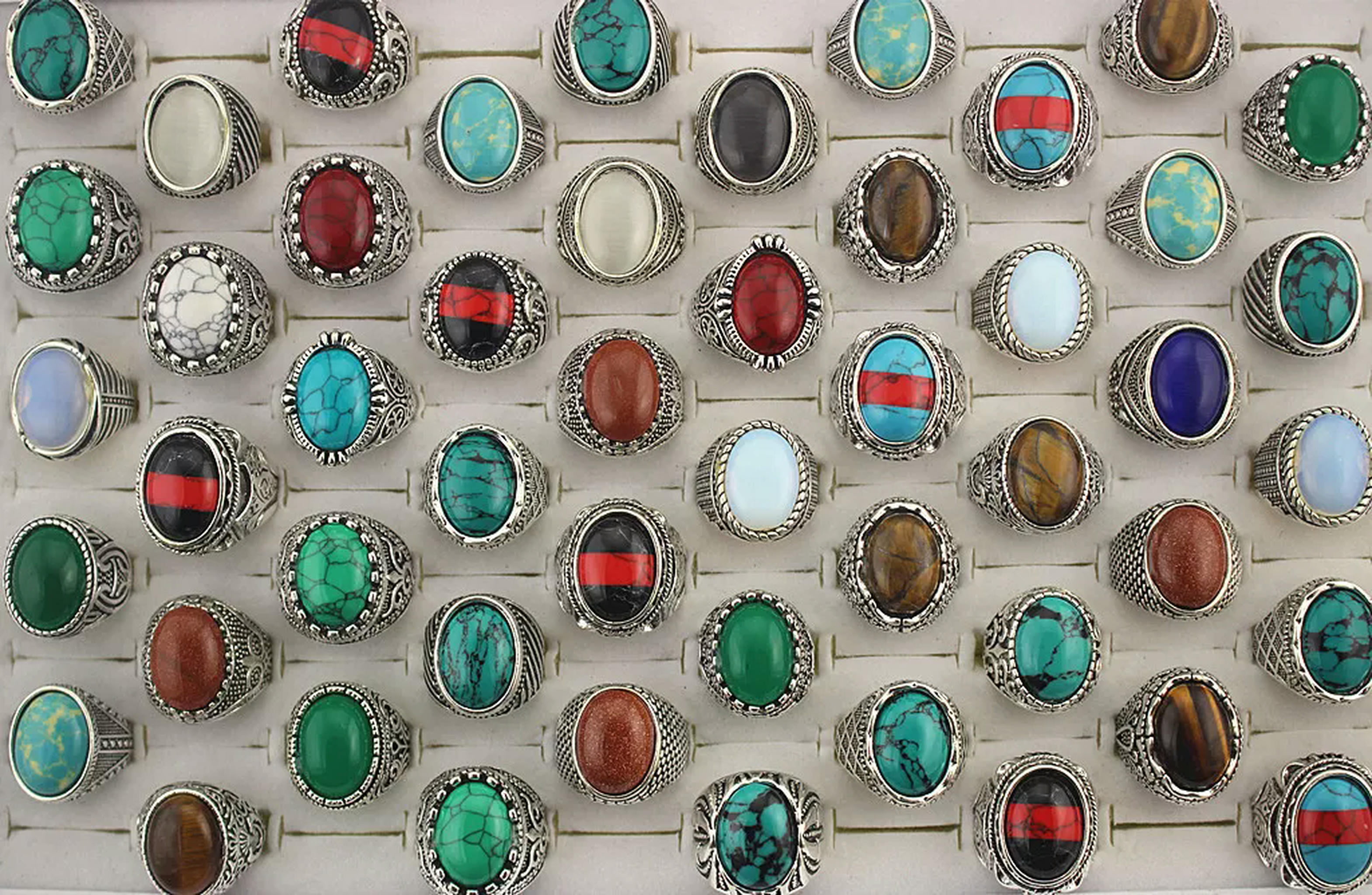 EOEMY Wholesale Lots 30Pcs Rings For Men Women Gifts Variety Oval ...