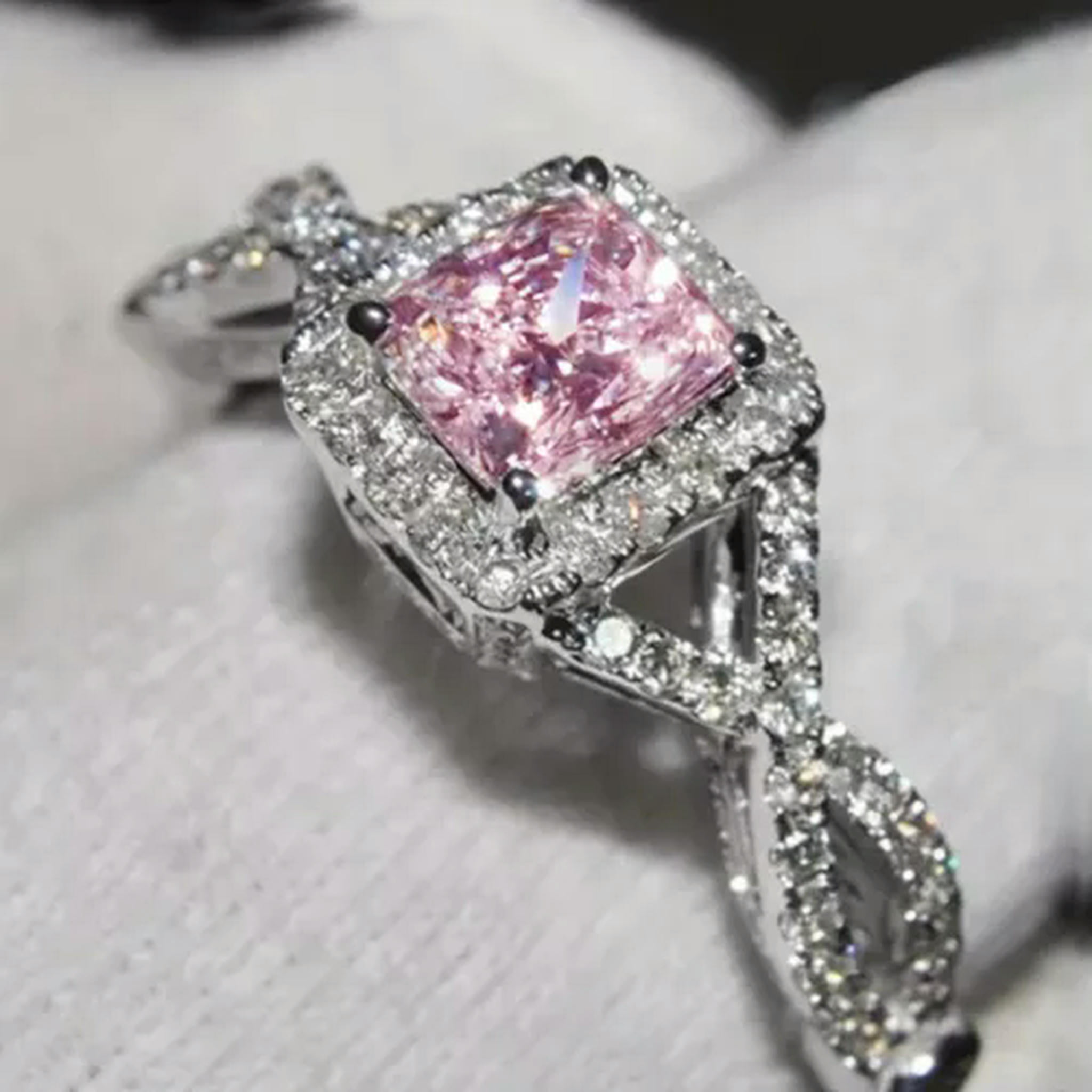 EOEMY Women 925 Silver Filled Clear Blue Wedding Party Ring Cubic ...