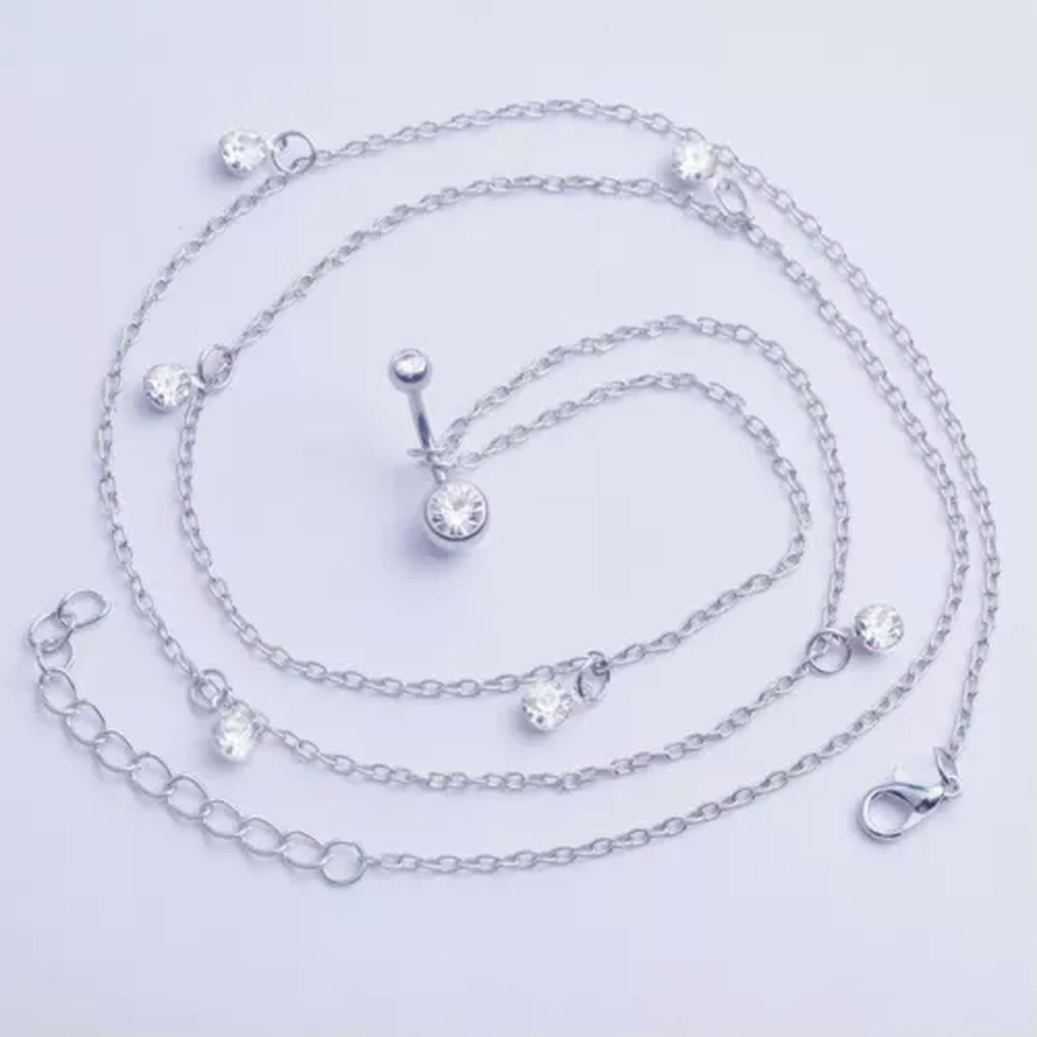 EOEMY Women Sexy Belly Waist Chain Dangle Jewelry Navel Ring Silverstone Body Chains-Silver ...