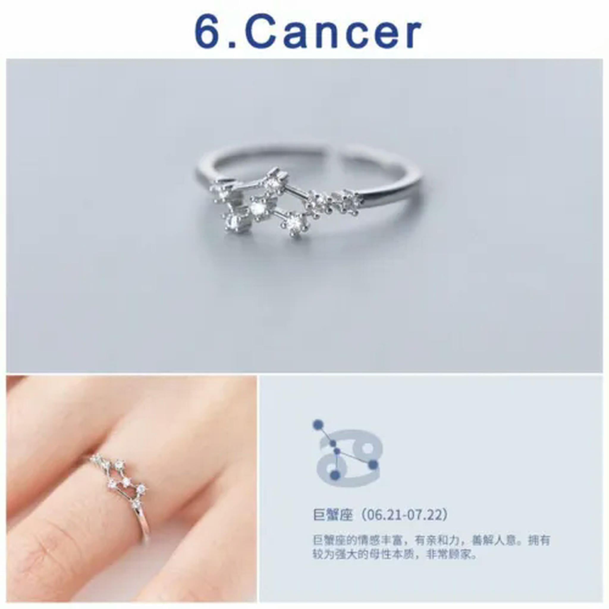 EOEMY Women Zircon 12 Constellations Zodiac Sign Silver Plated Open Rings Adjustable-Cancer ...