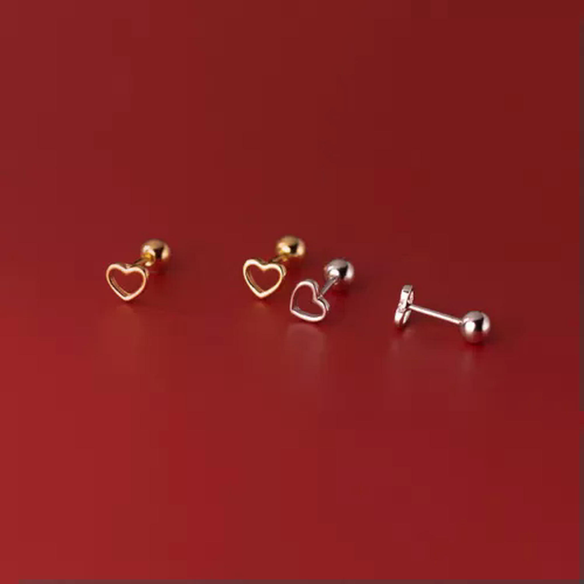 EOEMY Womens 925 Sterling Silver Hollow Heart Bead Ear Stud Earrings ...
