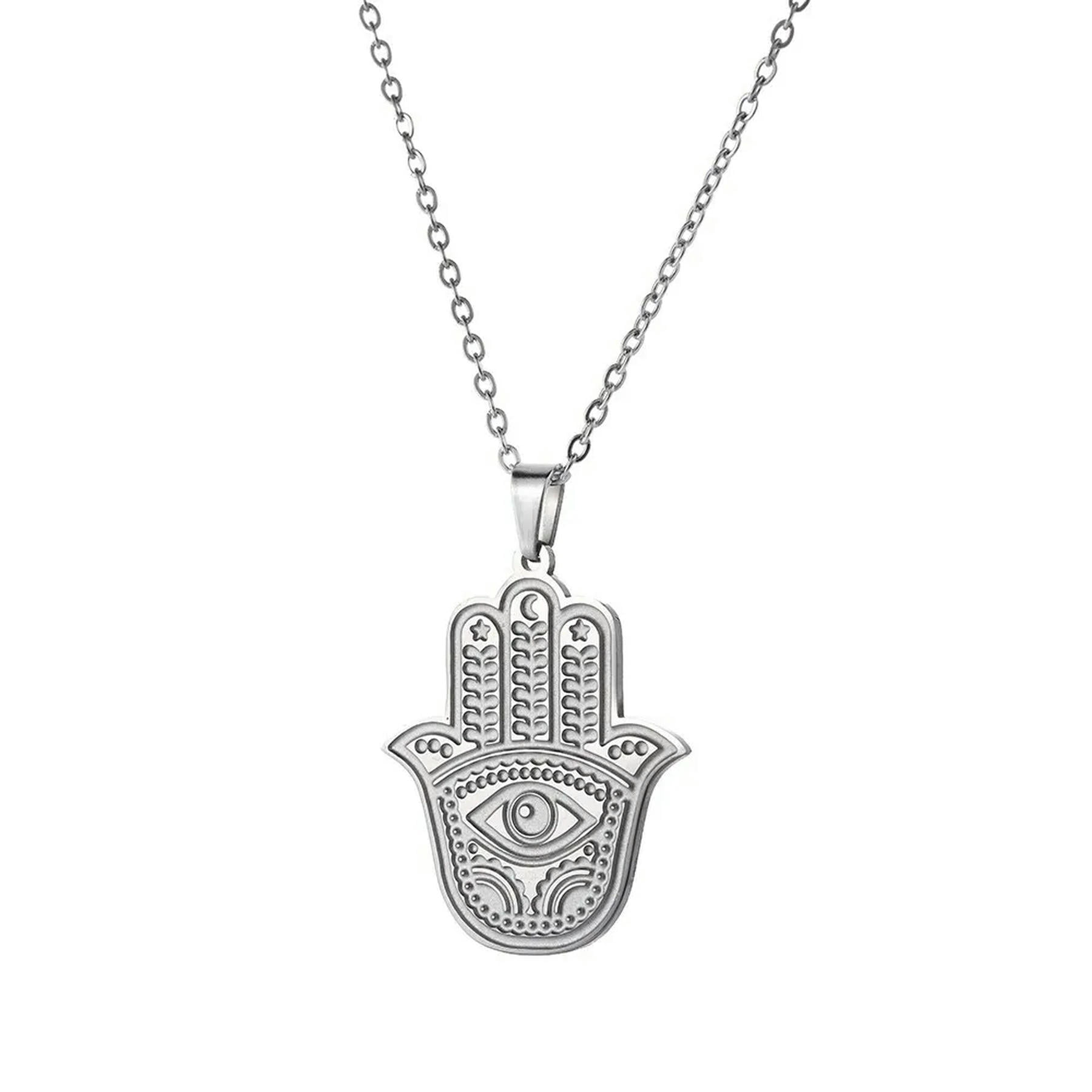 EOEMY Womens Stainless Steel Hamsa Hand Of Fatima Eye Pendant Necklace ...