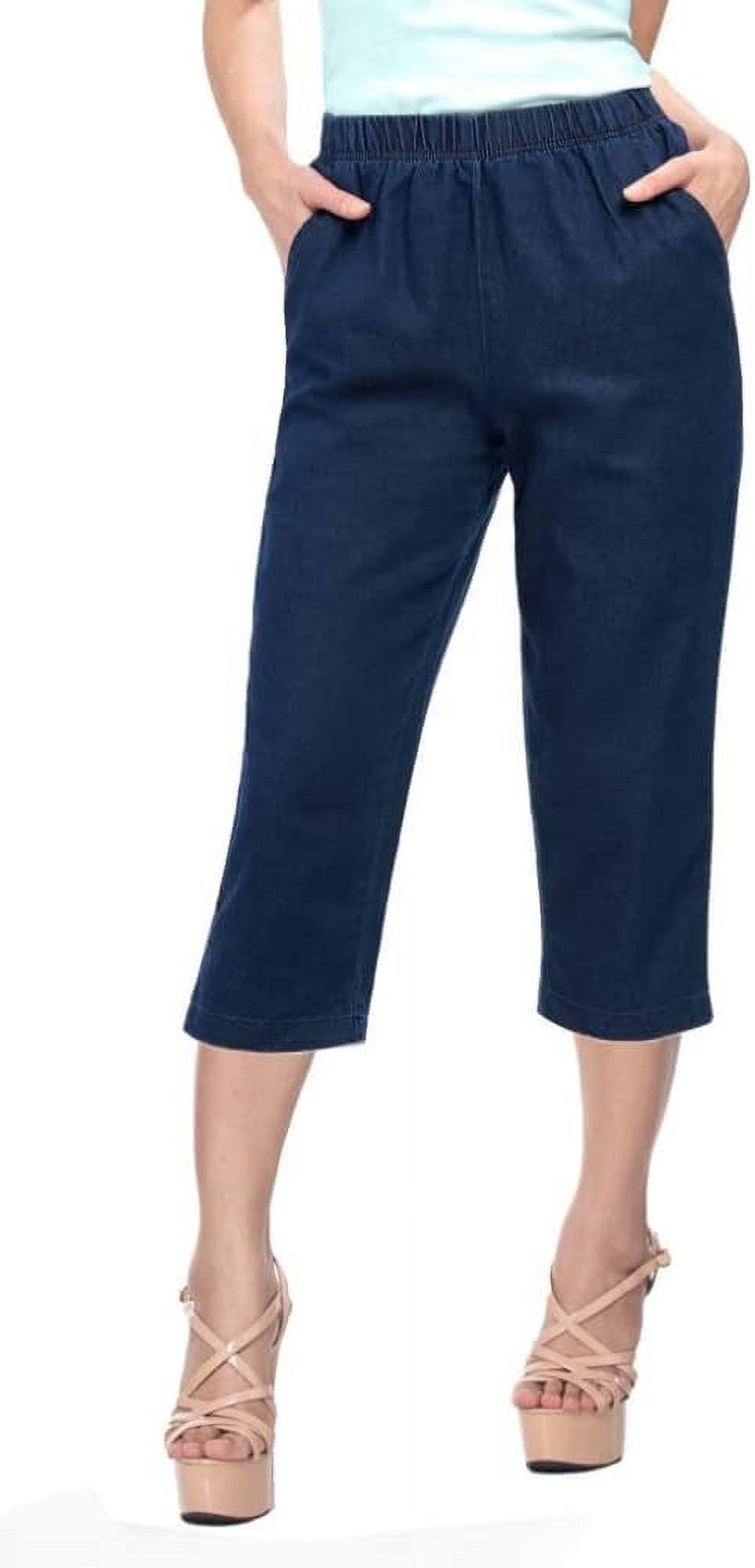 EOM Women's Denim Stretch, Pull-On Style, Full Elastic Waist Capri ...